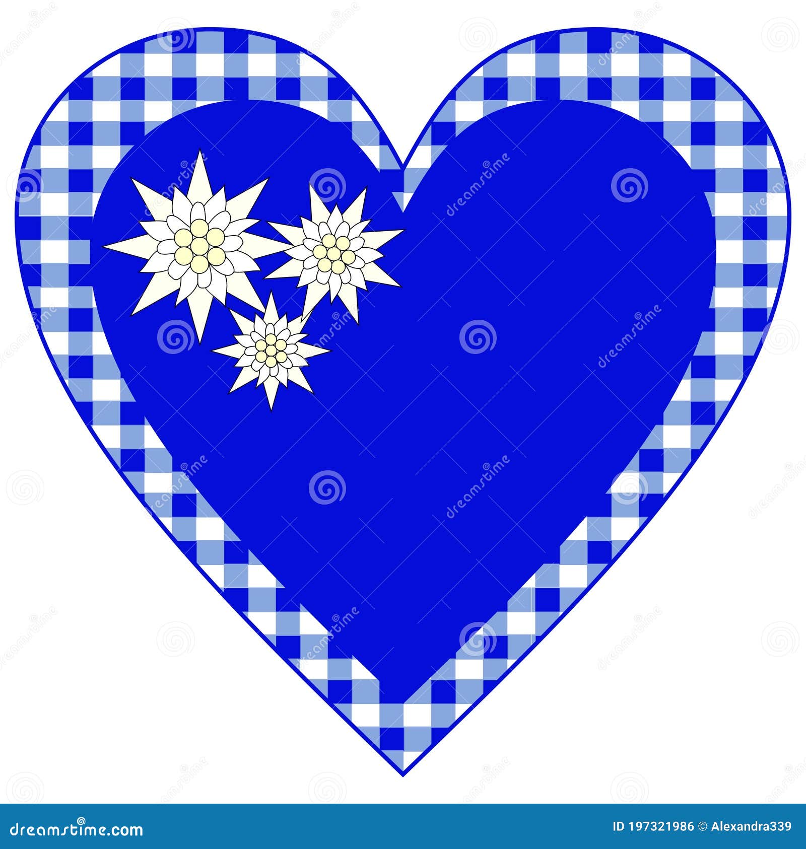 Heart Bavarian Style in Blue and Alpine Pattern and 3 Edelweiss Stock ...