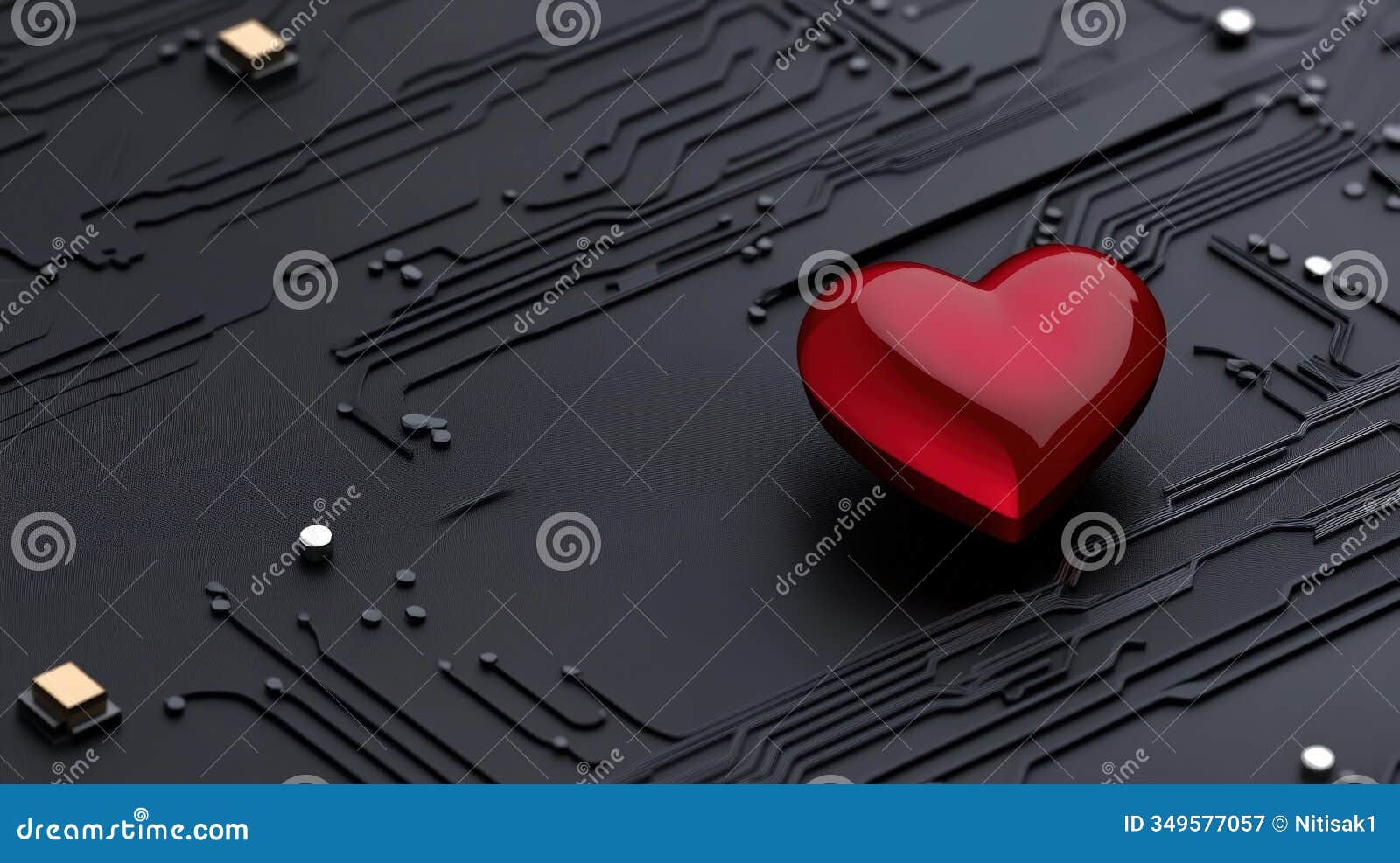 Heart Symbol on Circuit Board Representing Love for Technology Stock ...
