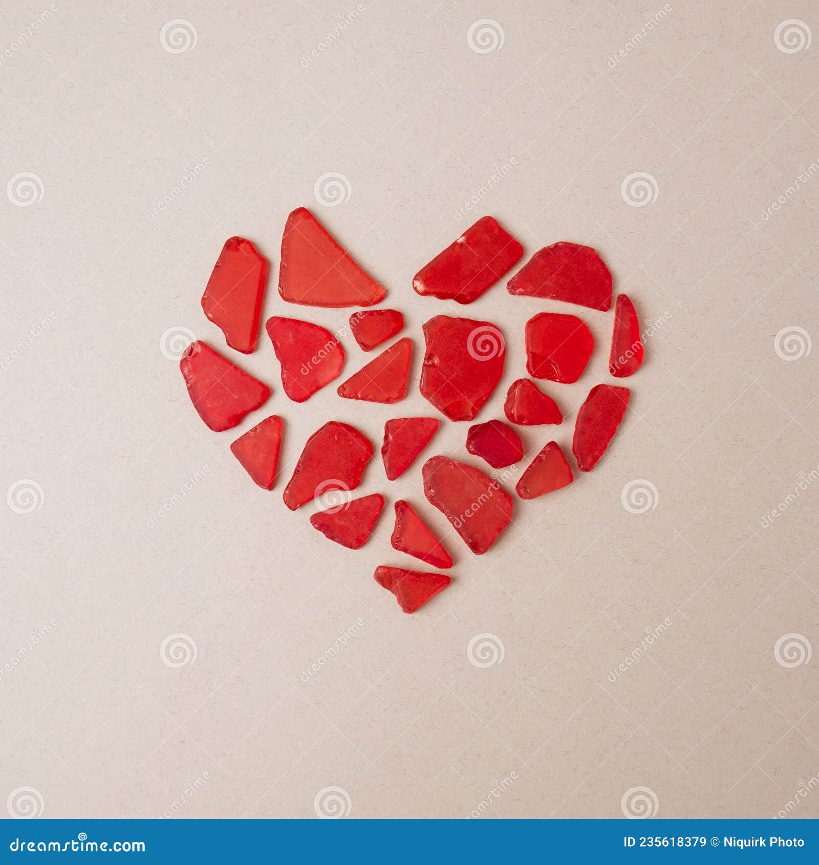 Heart Symbol Made Of Red Broken Glass Pieces On A Beige Background Stock Illustration