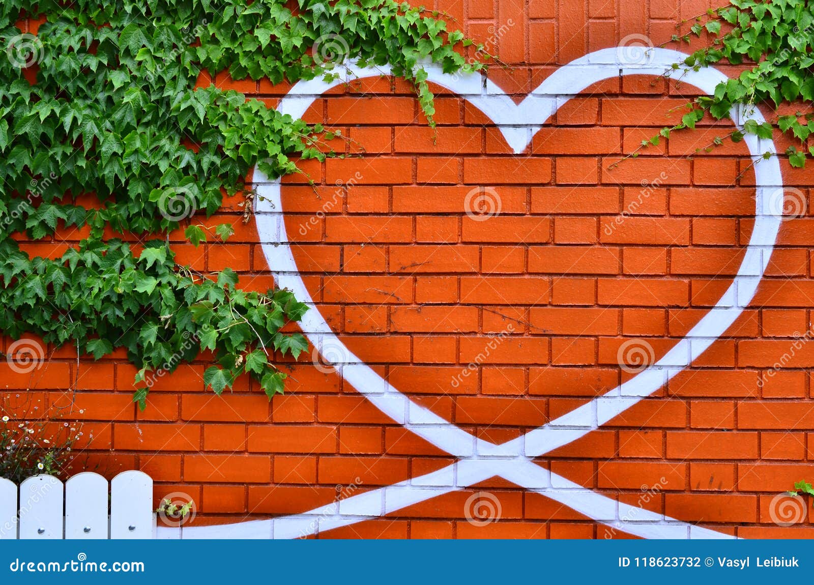 Heart symbol on brick wall stock photo. Image of nature - 118623732