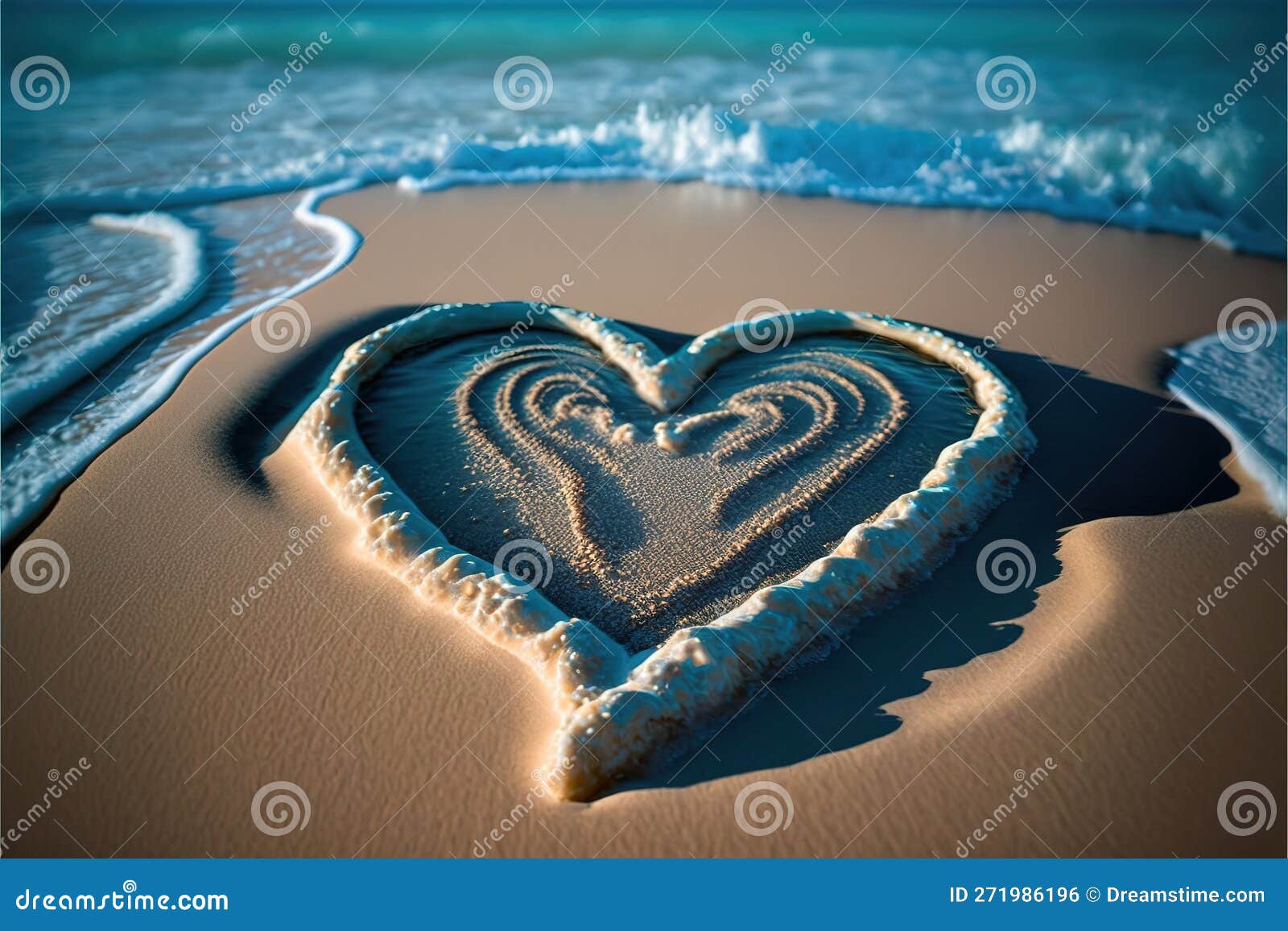 Heart Symbol on a Sand of Beach with Soft Blue Wave on Background ...