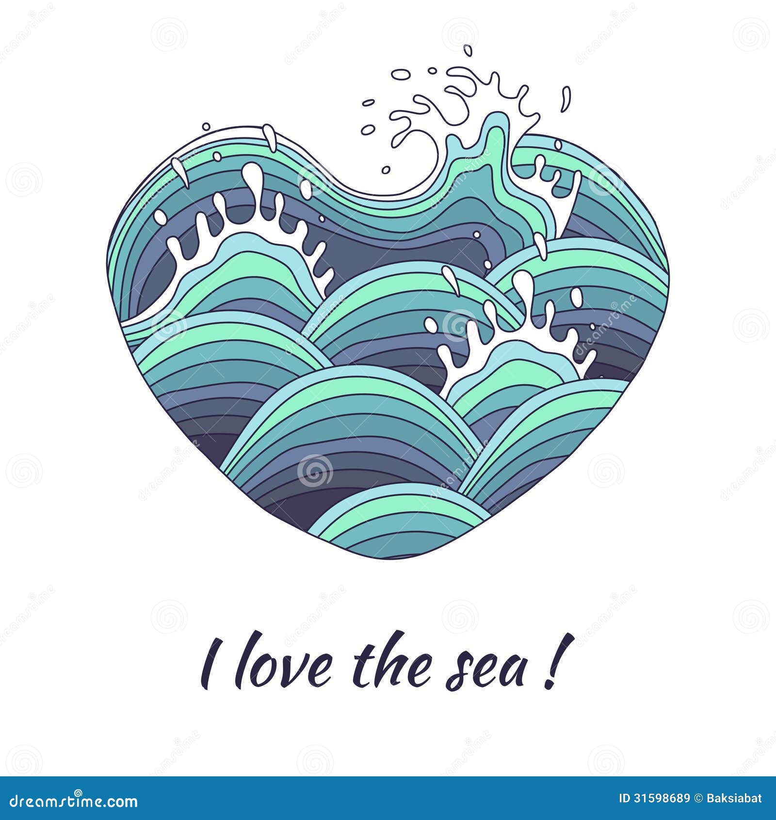 The Heart Symbolizes Love of the Sea. Stock Vector - Illustration of ...