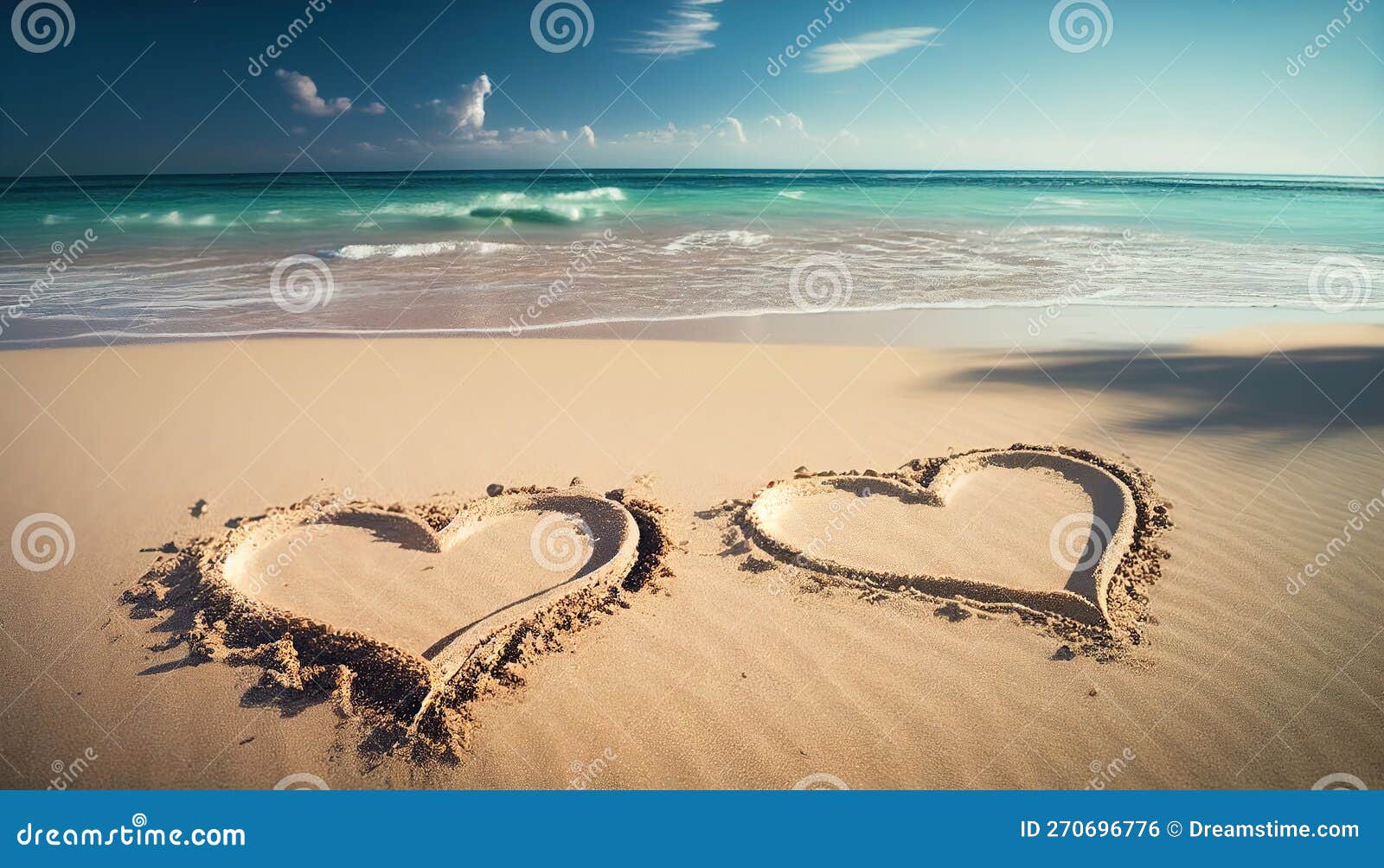 Heart Symbols Drawn on the Beach Sand. Ai Generative Stock Illustration ...