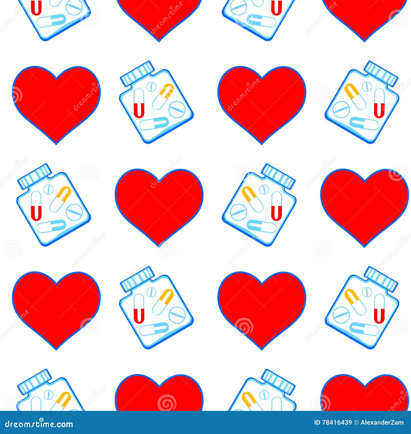 Heart and tablets pattern stock vector. Illustration of cardio - 78416439