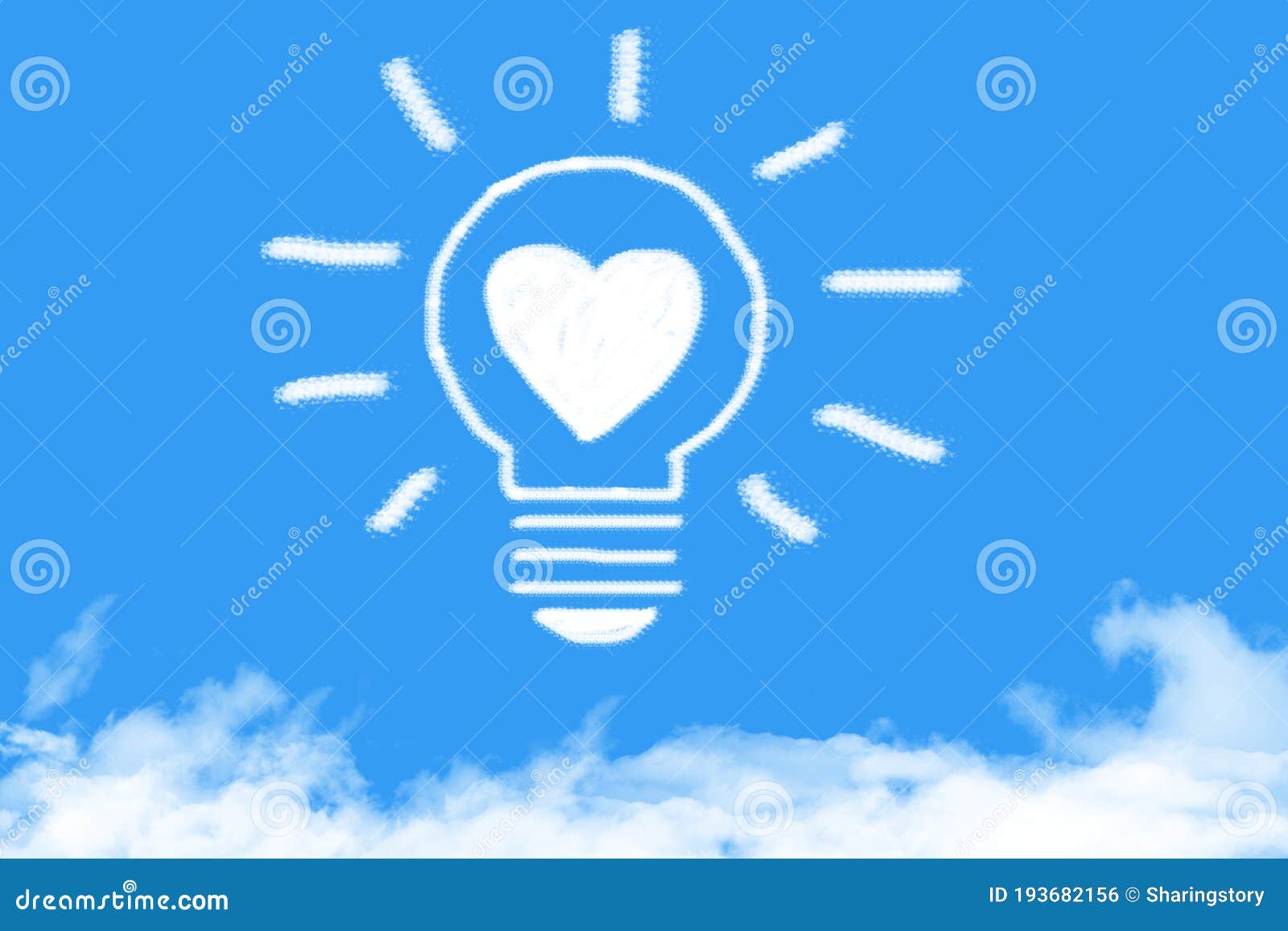 Heart Think Bulb Cloud Shaped on Blue Sky Stock Illustration ...