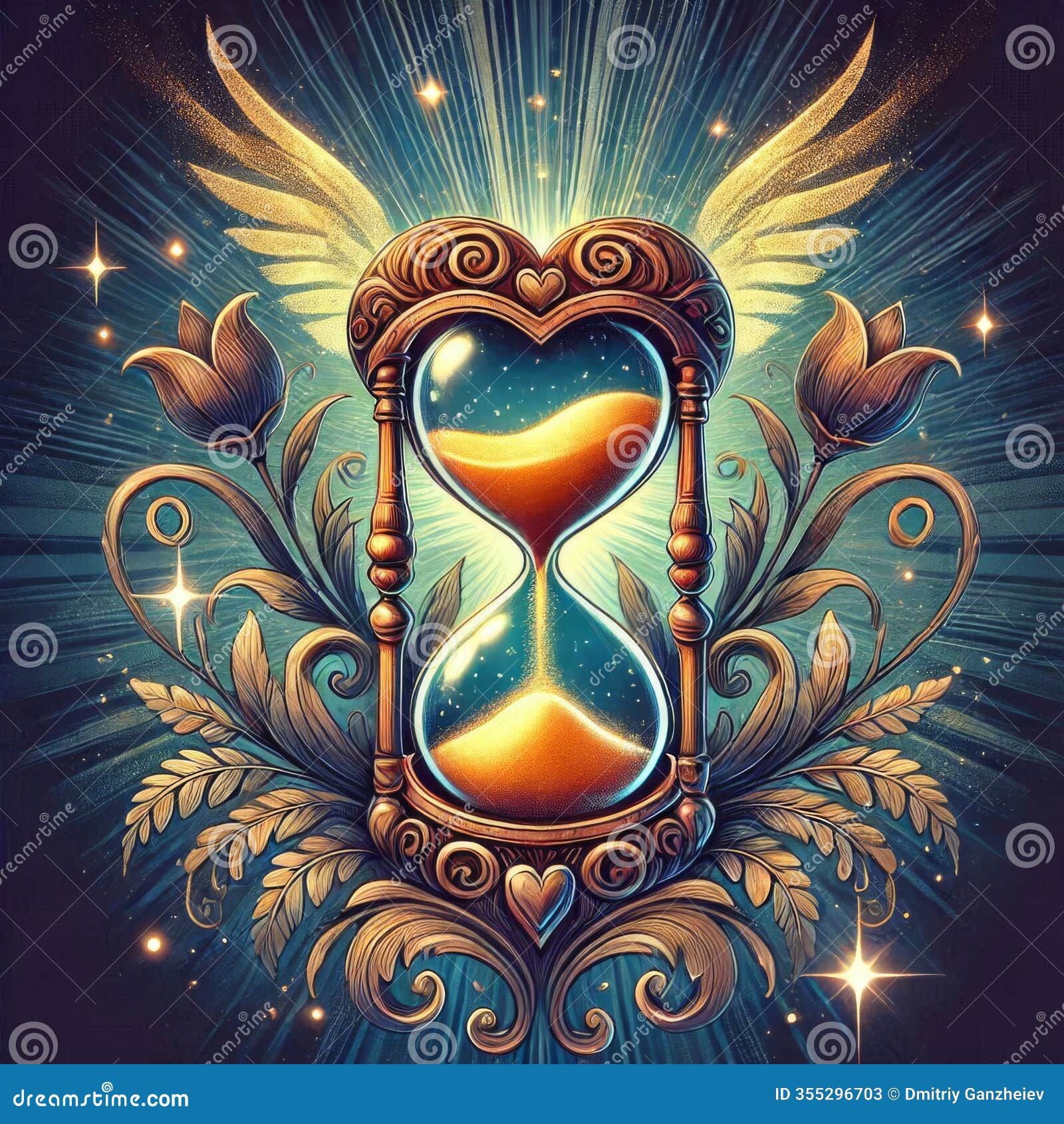 Heart of Time and Starlight Stock Illustration - Illustration of sand ...