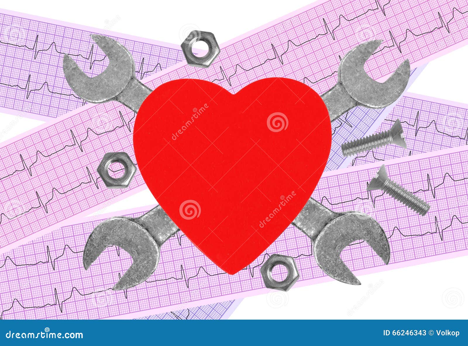 Heart and Tools Over Electrocardiogram Graph. Concept: Renovation of ...