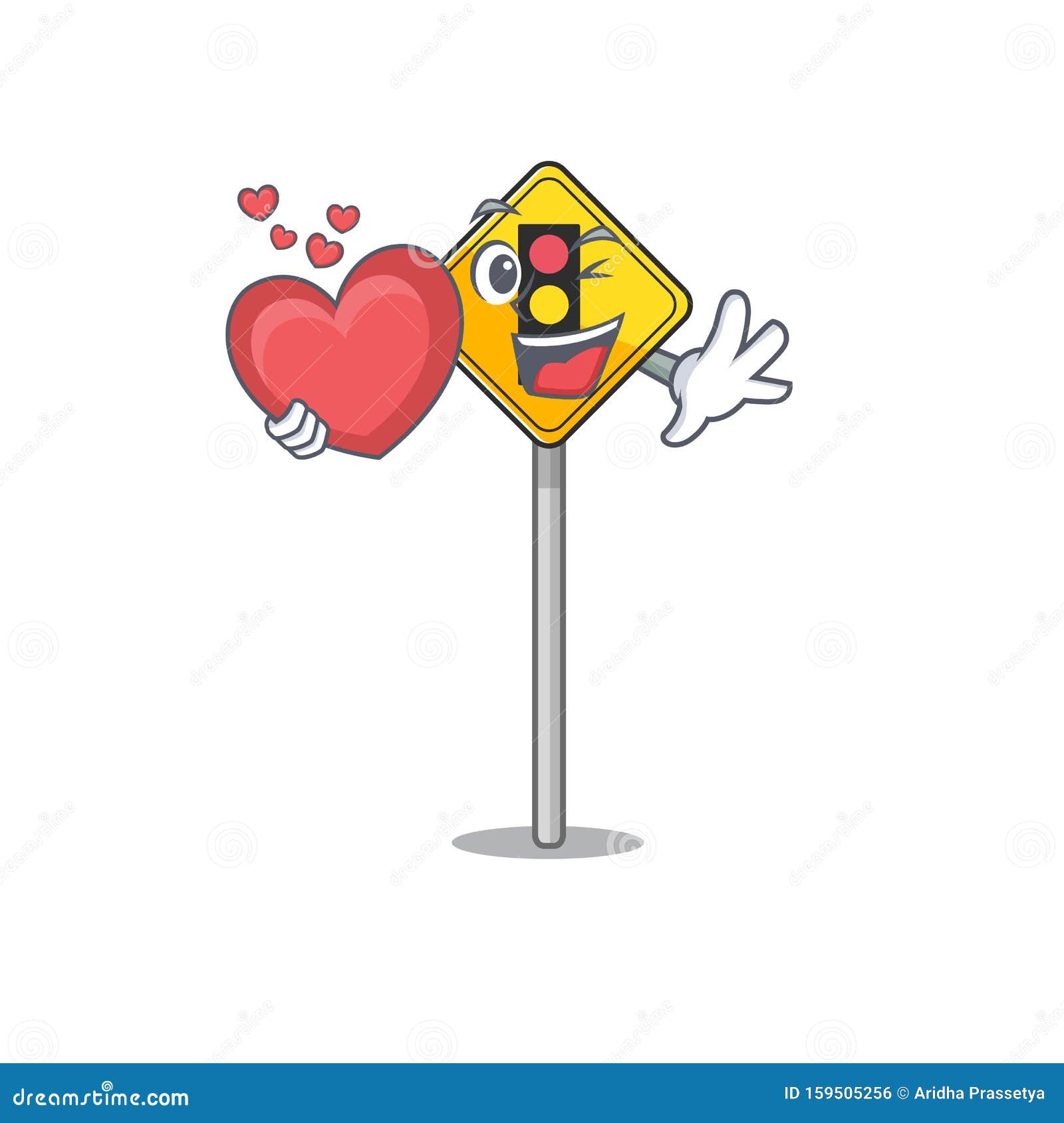 With Heart Traffic Light Ahead in Shape Mascot Stock Vector ...