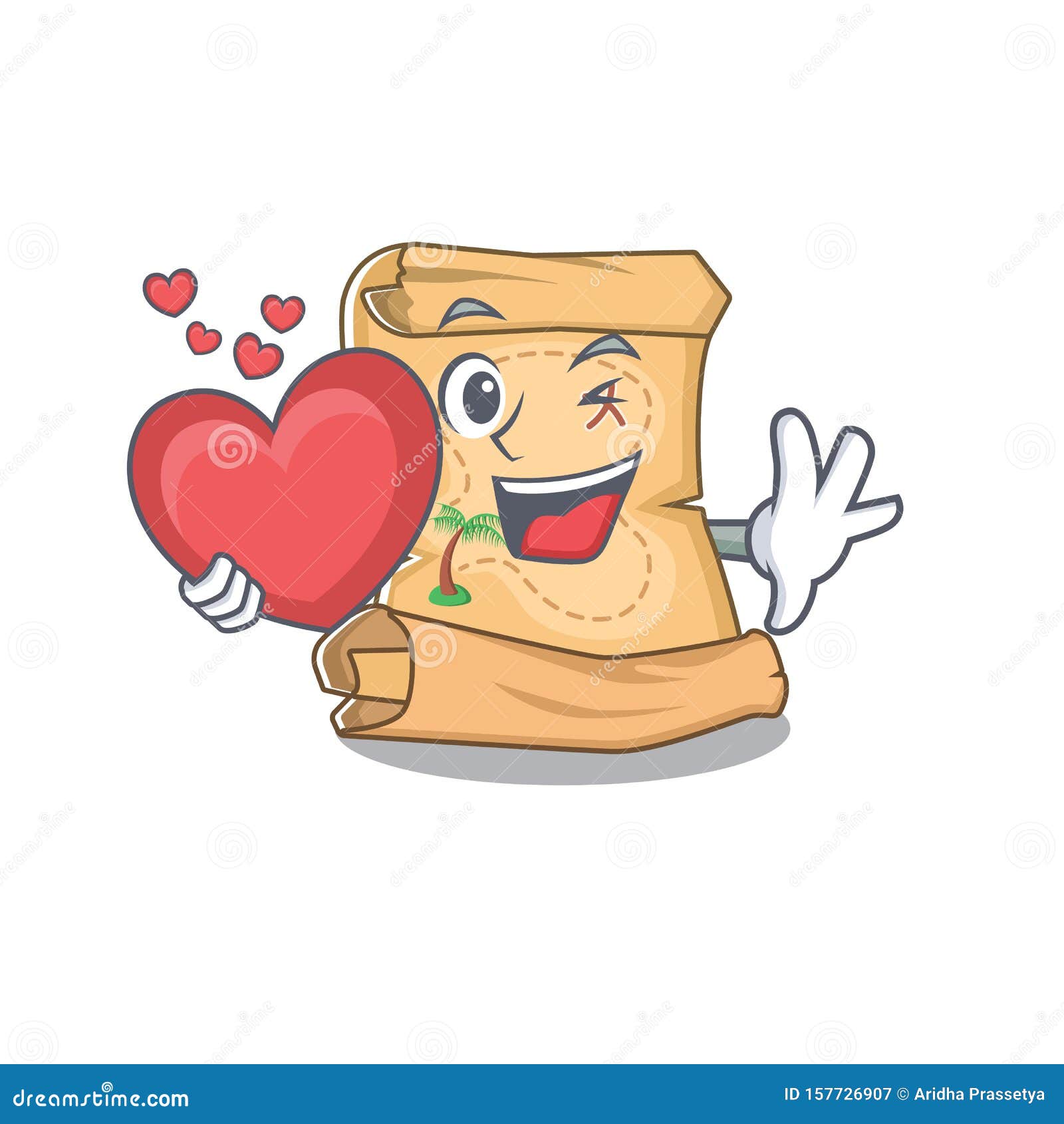With Heart Treasure Map Cartoon in Shape Character Stock Vector ...