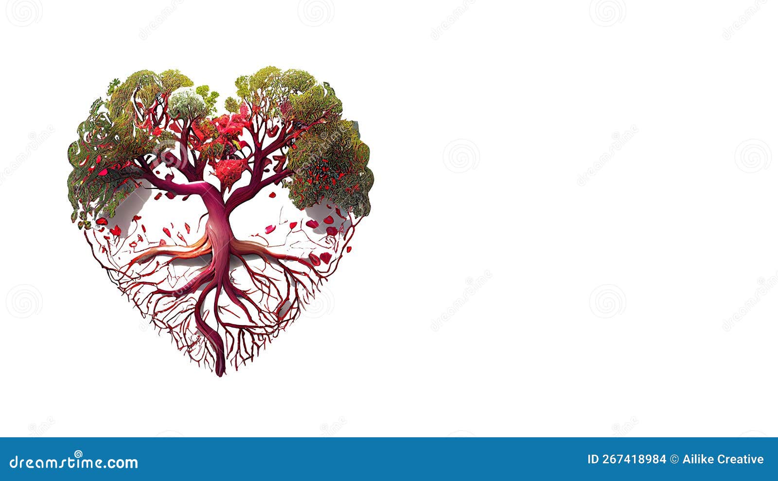 Heart Tree Illustration Isolated on White Background with Copy Space ...