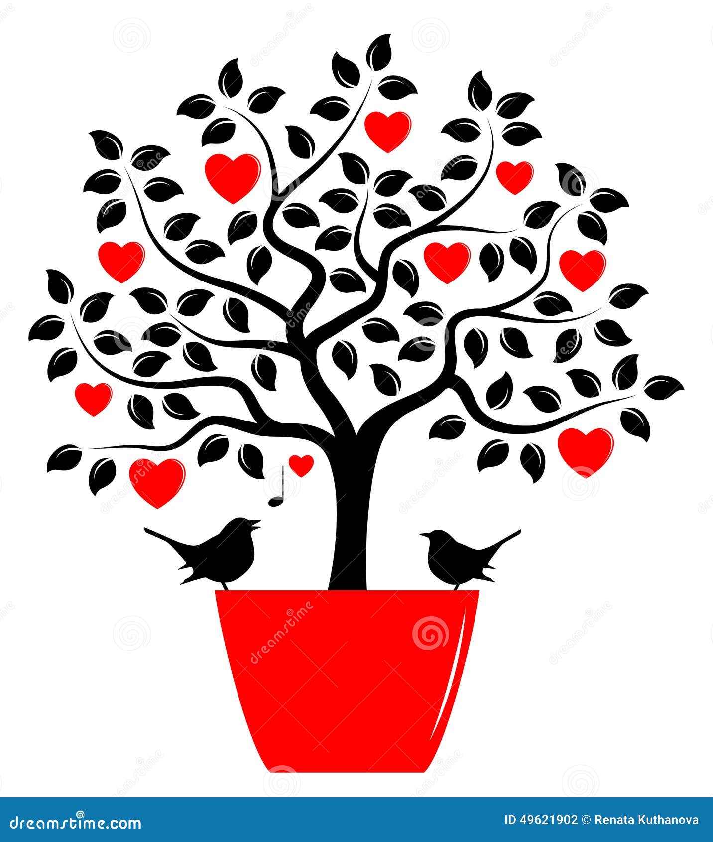 Heart tree and love birds stock illustration. Illustration of foliage ...