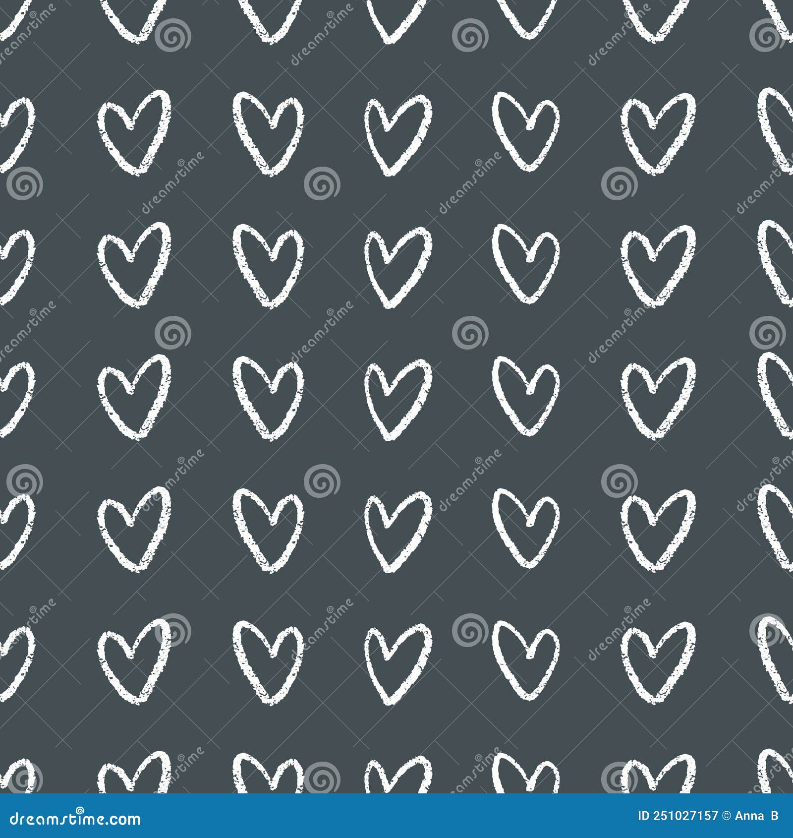 Heart Vector Background Pattern. White Textured Chalk Hearts Seamless ...