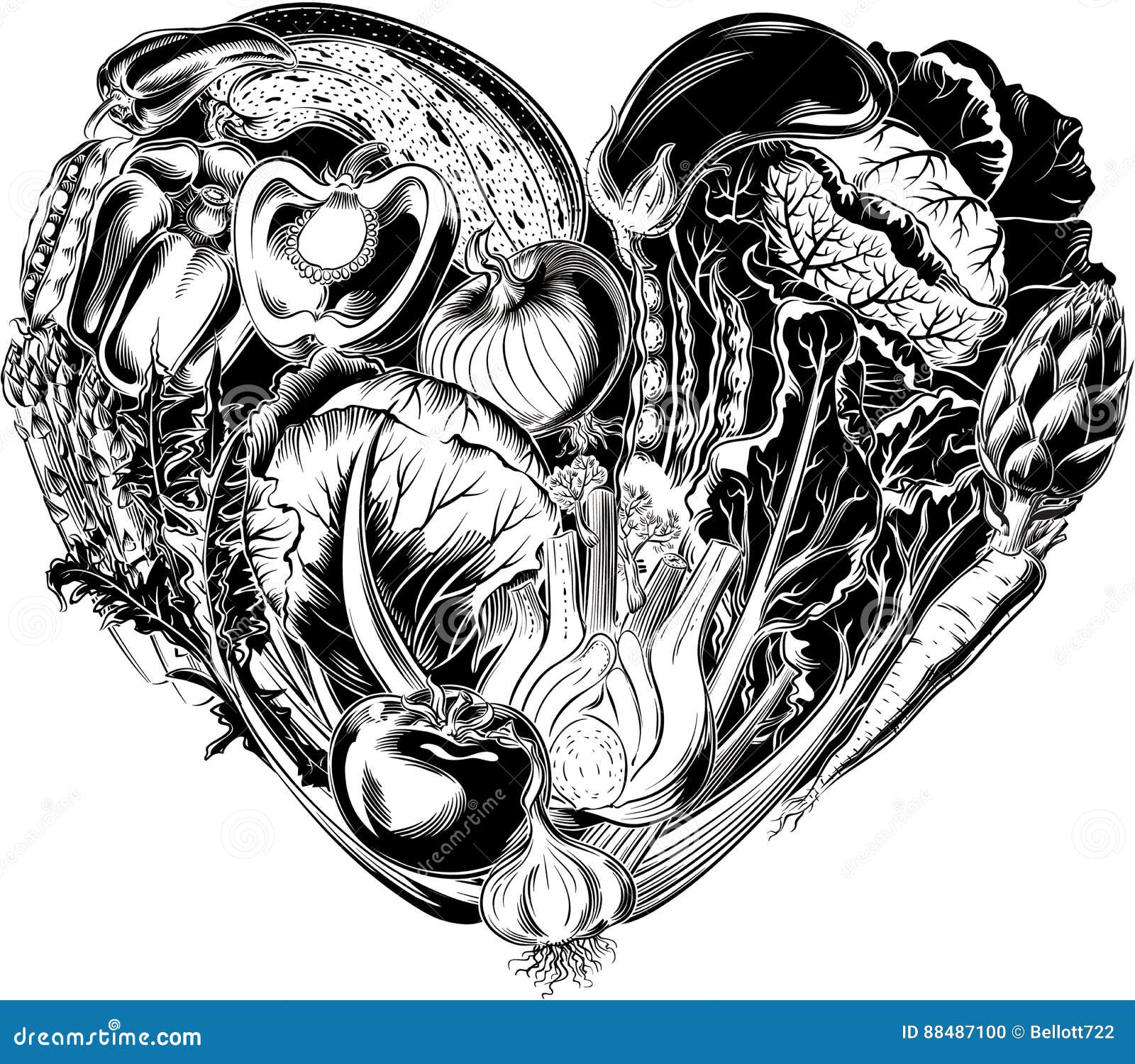 Heart of vegetables stock illustration. Illustration of symbol - 88487100