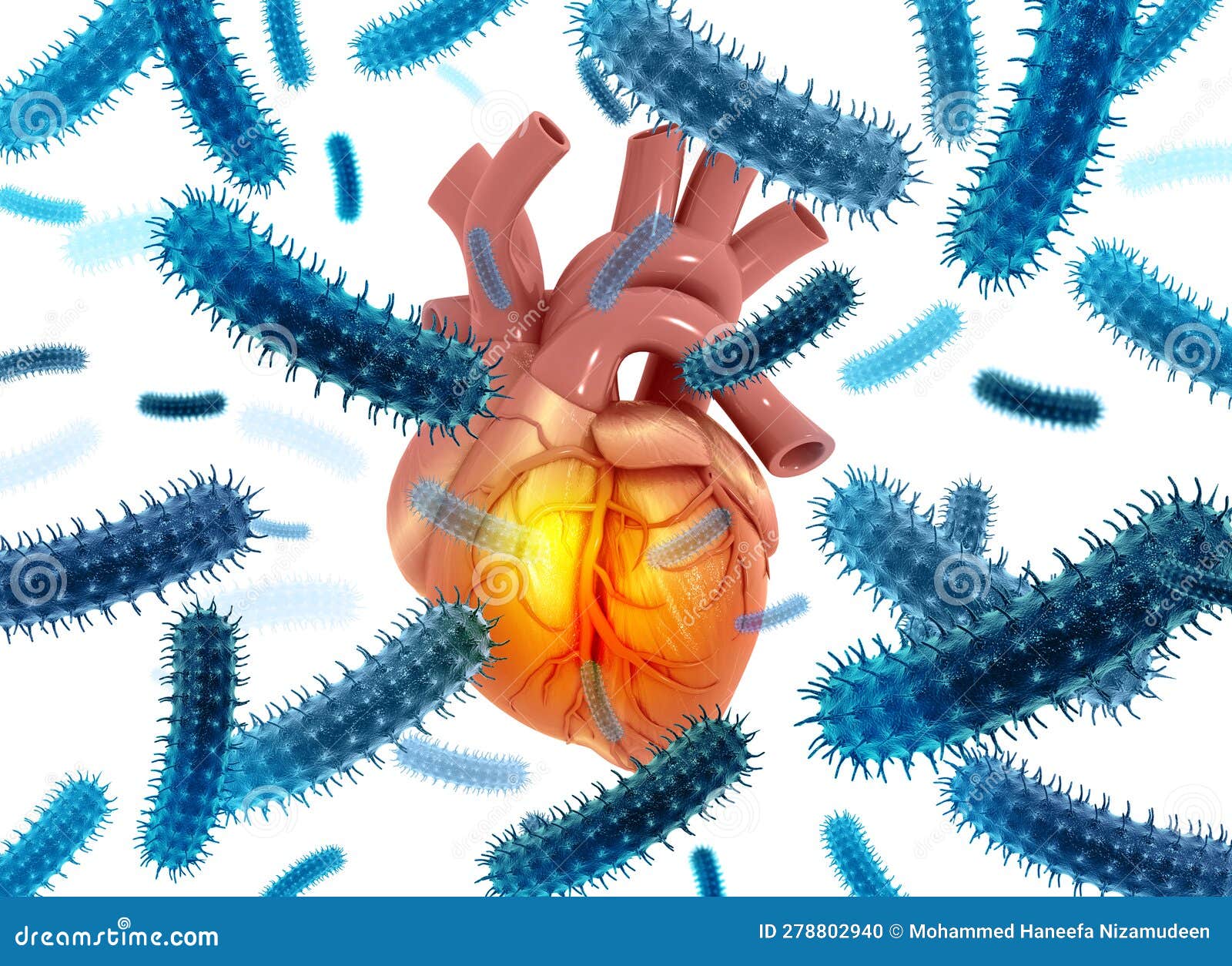 Heart with Virus. Bacteria or Virus Around the Human Heart Stock ...
