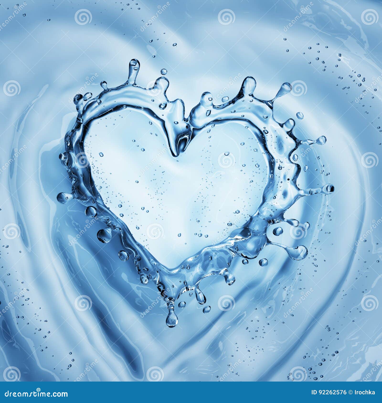 Heart from Water Splash with Bubbles on Blue Water Background Stock ...
