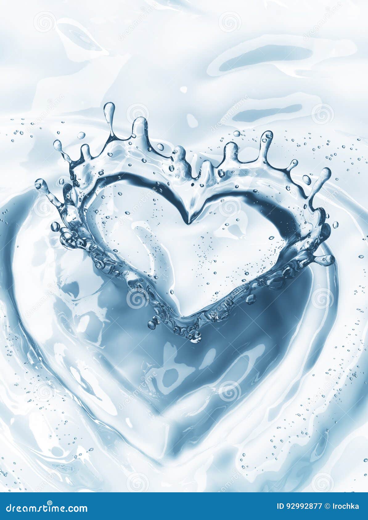Heart From Water Splash With Bubbles On Blue Water Background Royalty ...