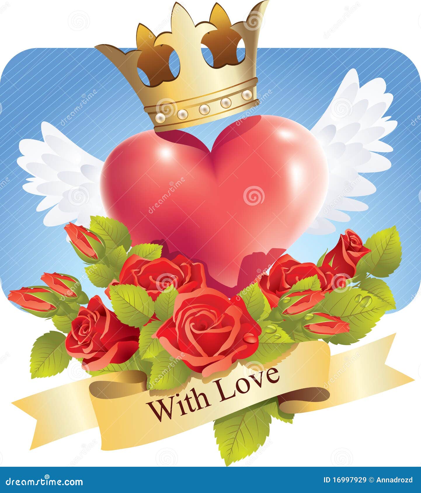 Heart with Wings and Roses and a Banner with Love Stock Vector ...