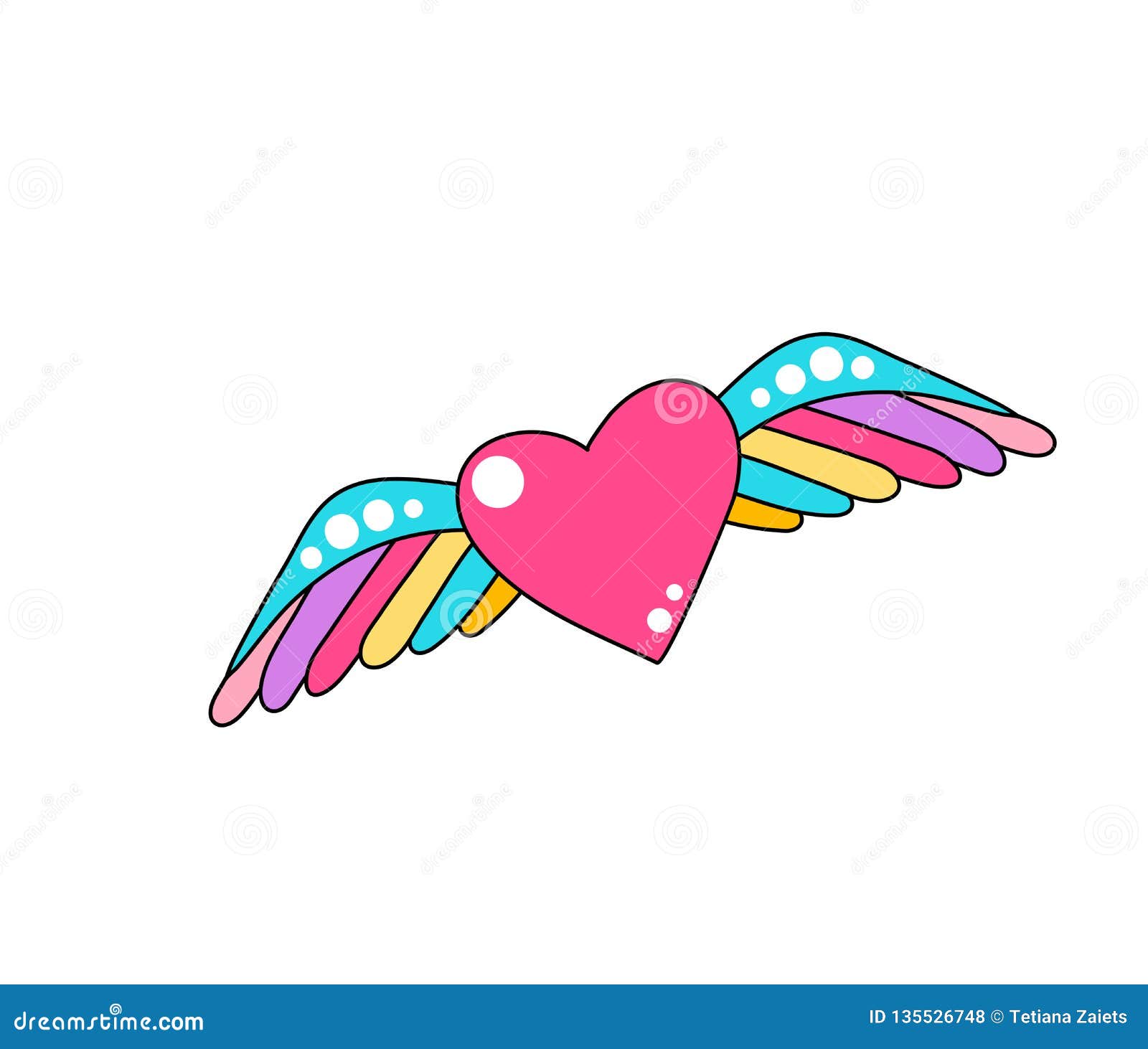 Heart with Wings Vector Vector on a White Background. Cool Comic Patch ...