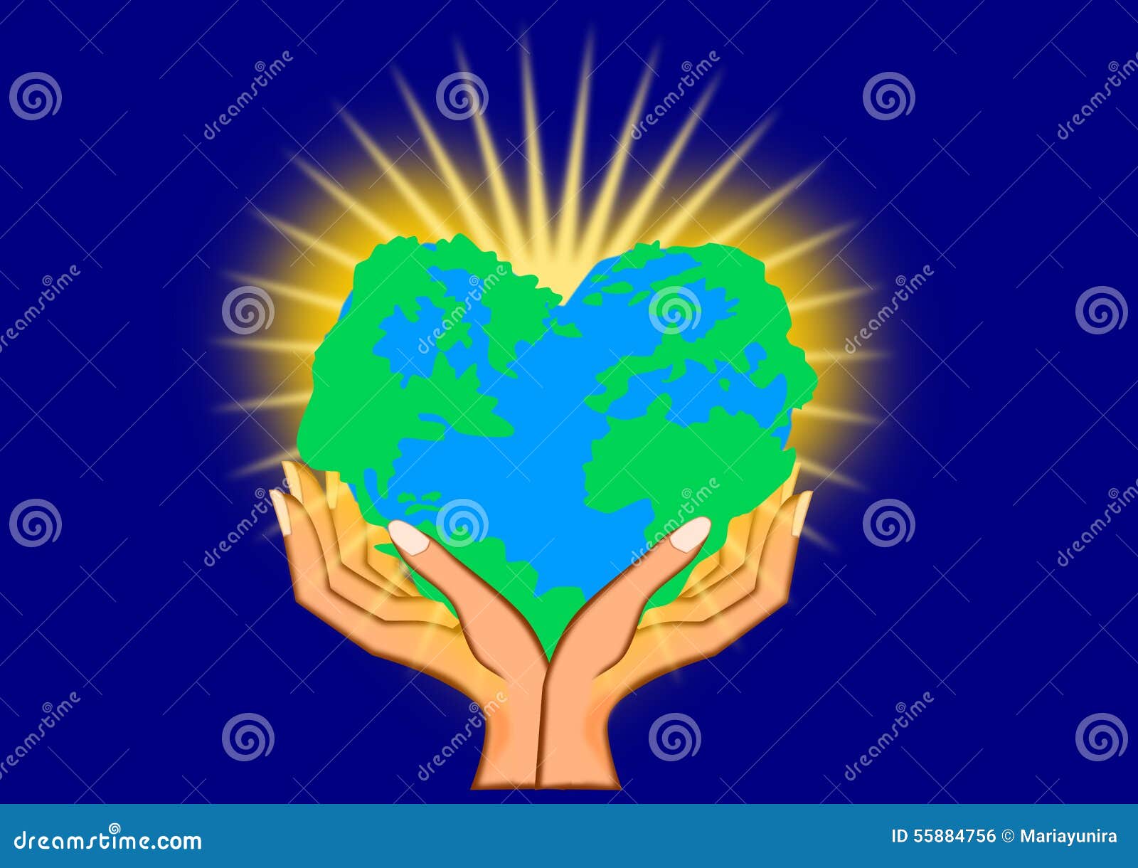 Heart world in hand stock illustration. Illustration of land - 55884756