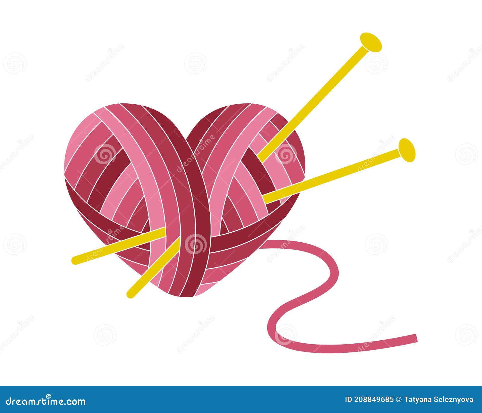 Heart Yarn and Needles. Vector Isolated Illustration on White ...