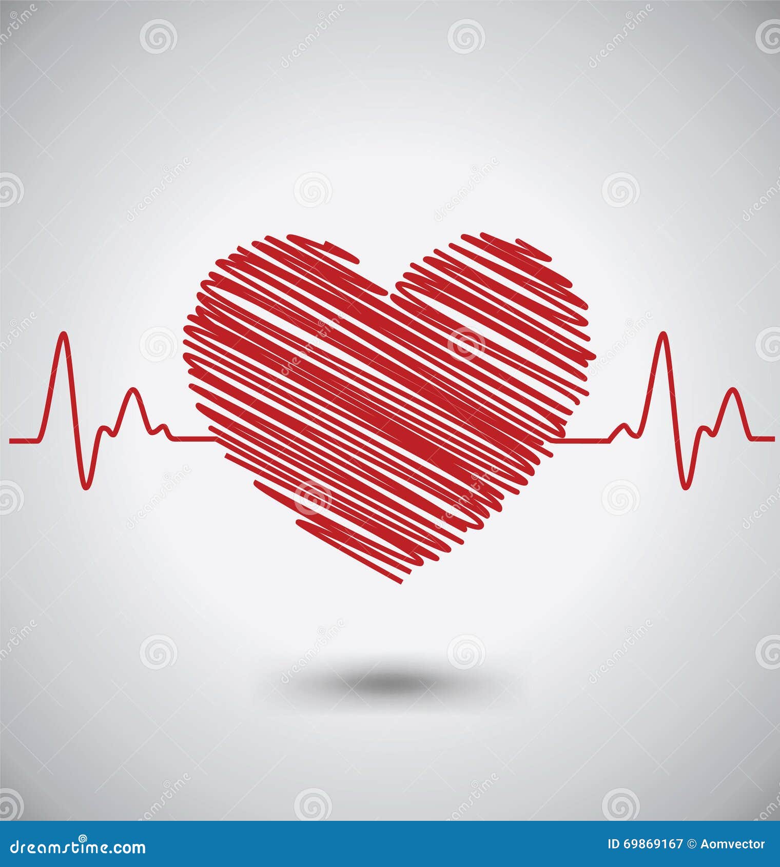 Heartbeat with Heart Shape and EKG Stock Illustration - Illustration of ...