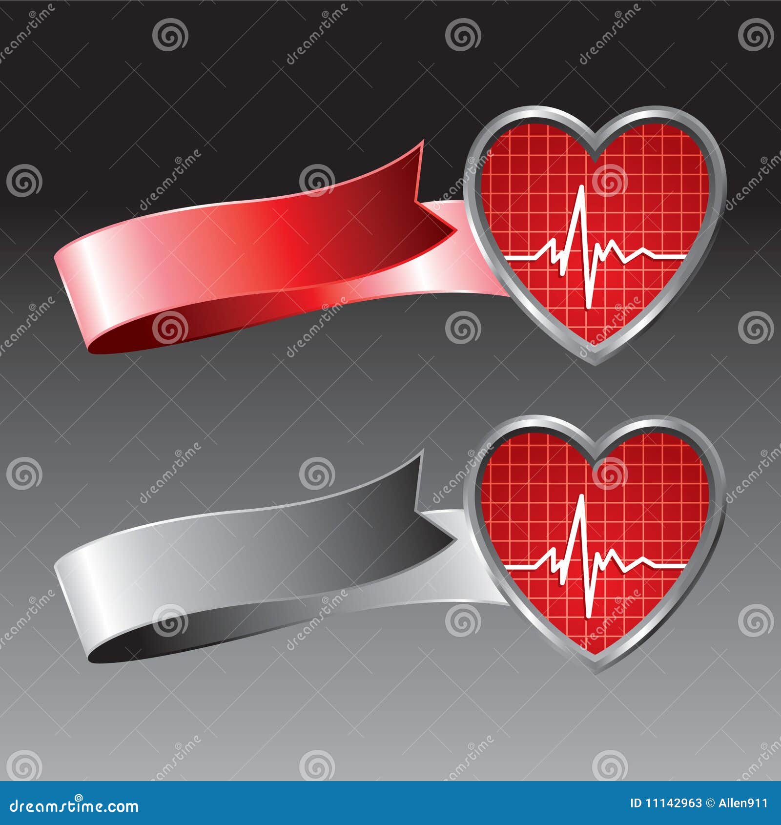 Heartbeat Icon on Red and Silver Ribbons Stock Vector - Illustration of ...