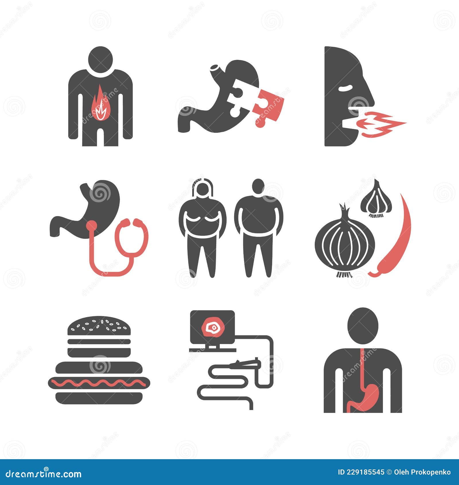 Heartburn. Symptoms, Treatment. Line Icons Set. Vector Signs for Web ...
