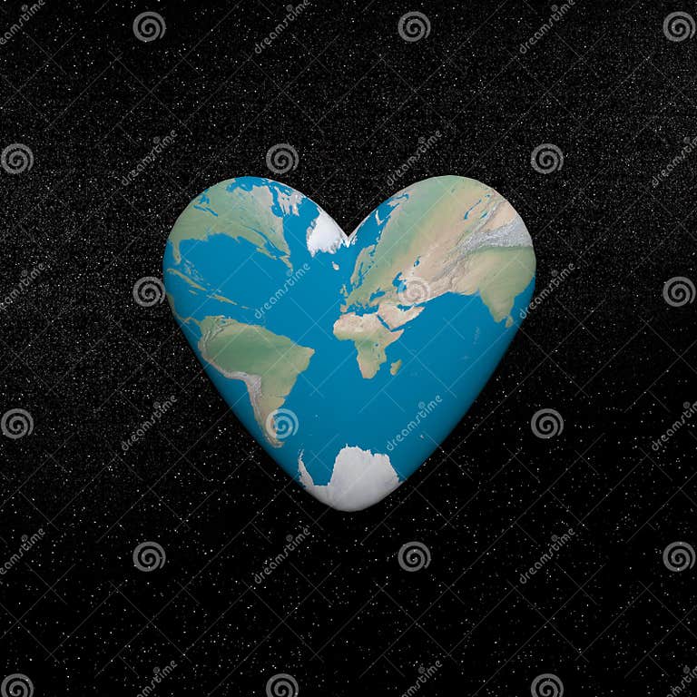 Earth Map on Heart - 3D Render Stock Illustration - Illustration of ...