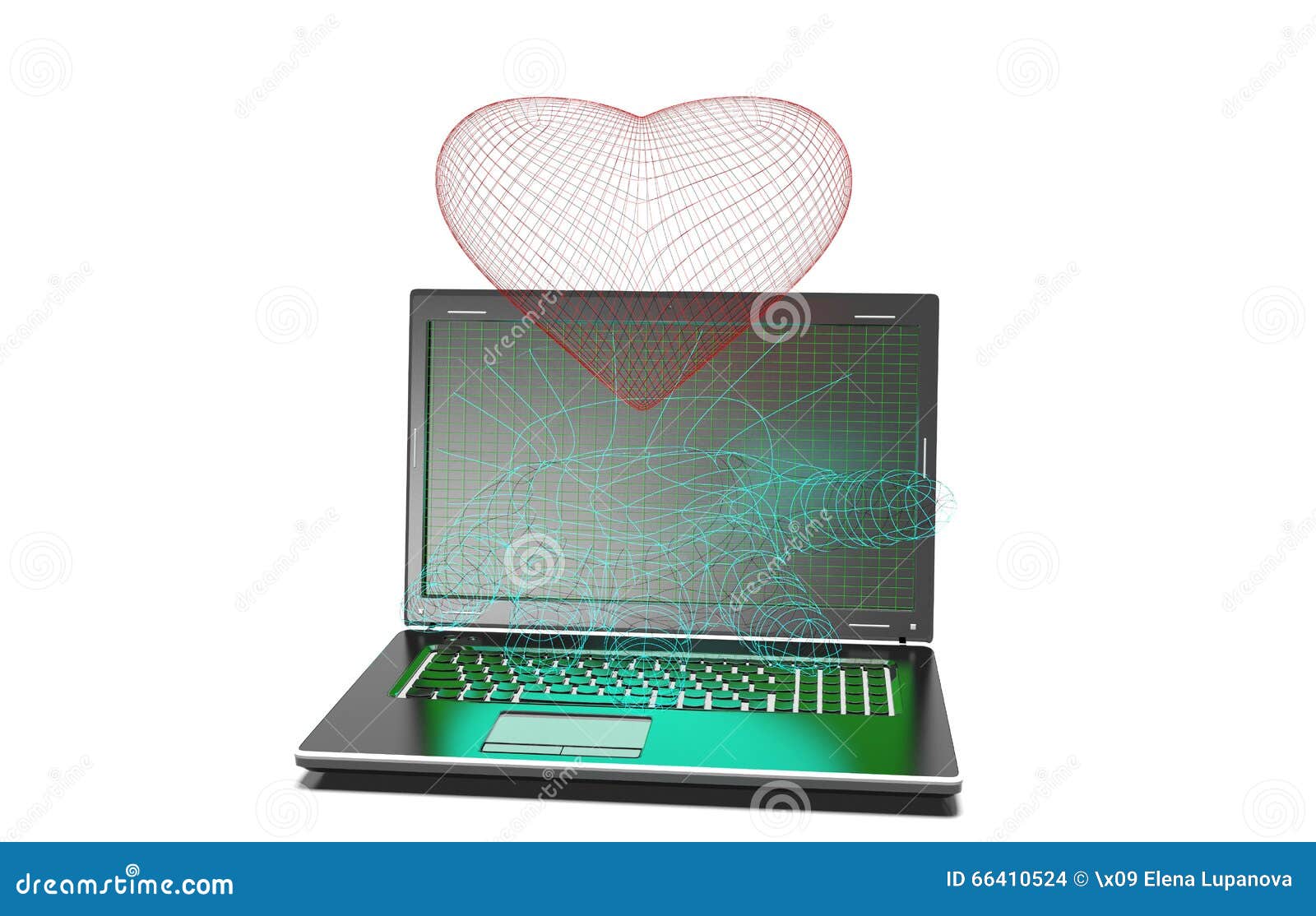 Hearts Background on Modern Laptop Isolated Stock Illustration ...