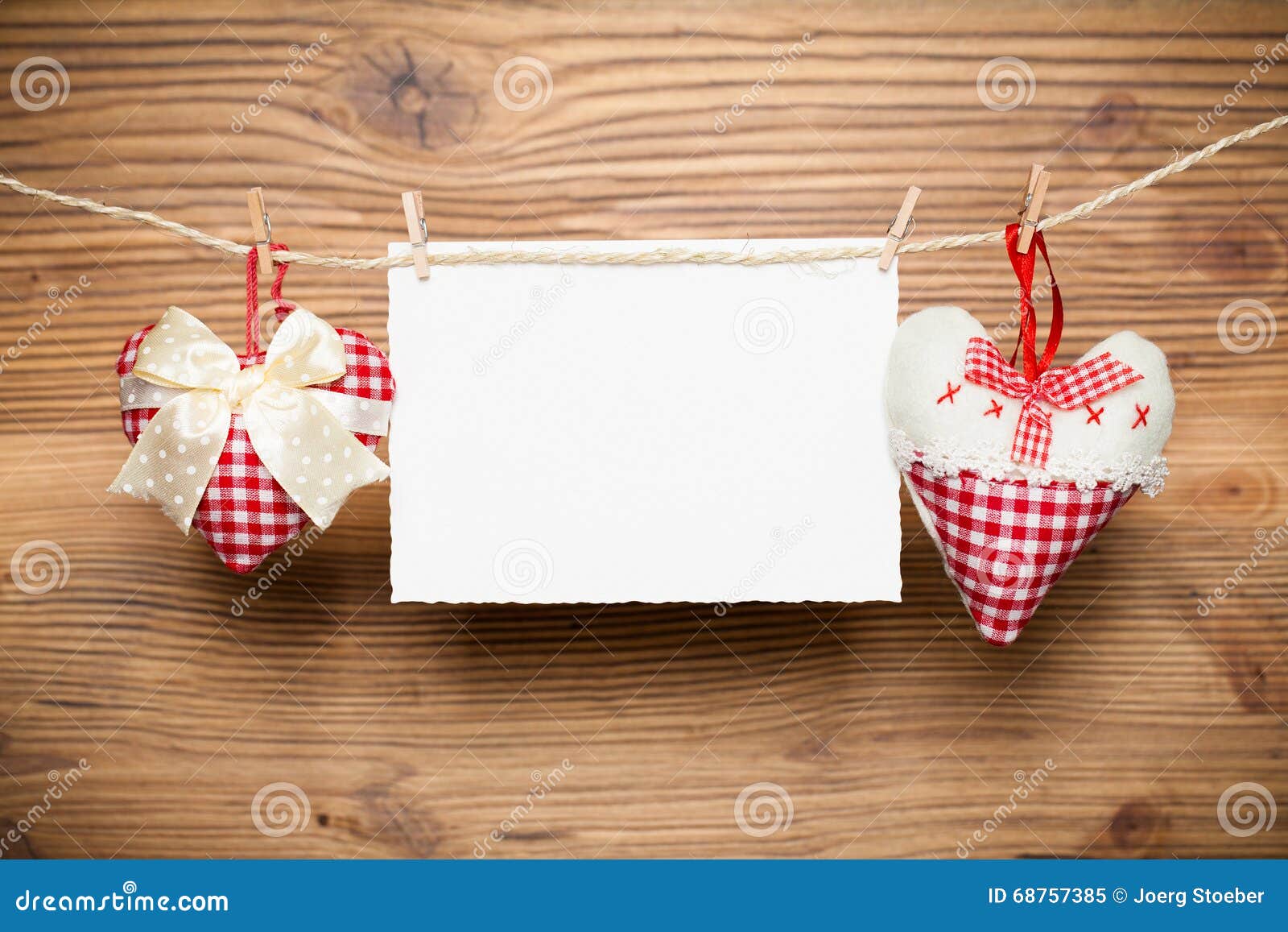 Hearts and a Blank Message Card on a Line Stock Image - Image of love ...