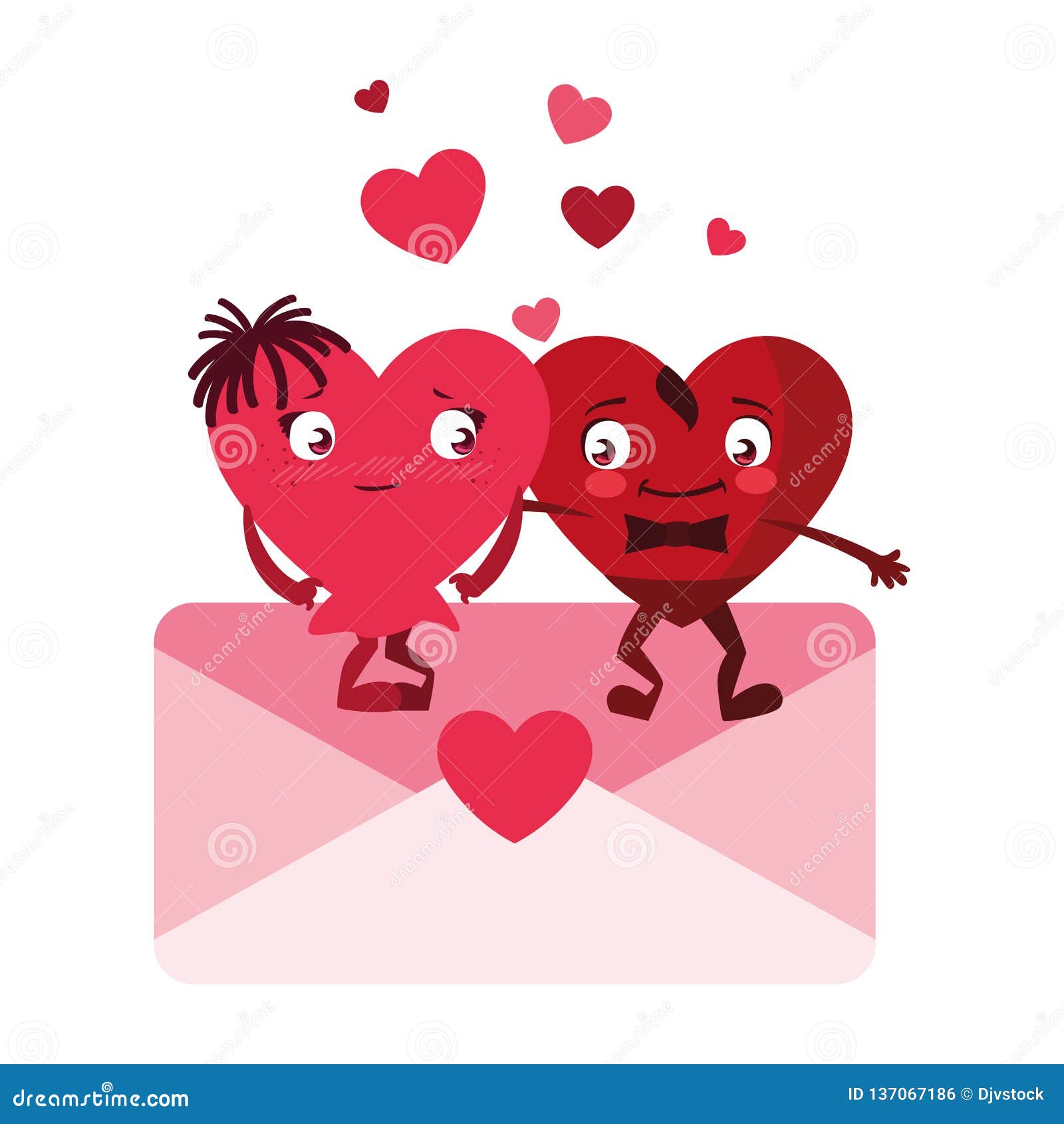 Hearts Couple in Envelope Emoticons Stock Vector - Illustration of cute ...