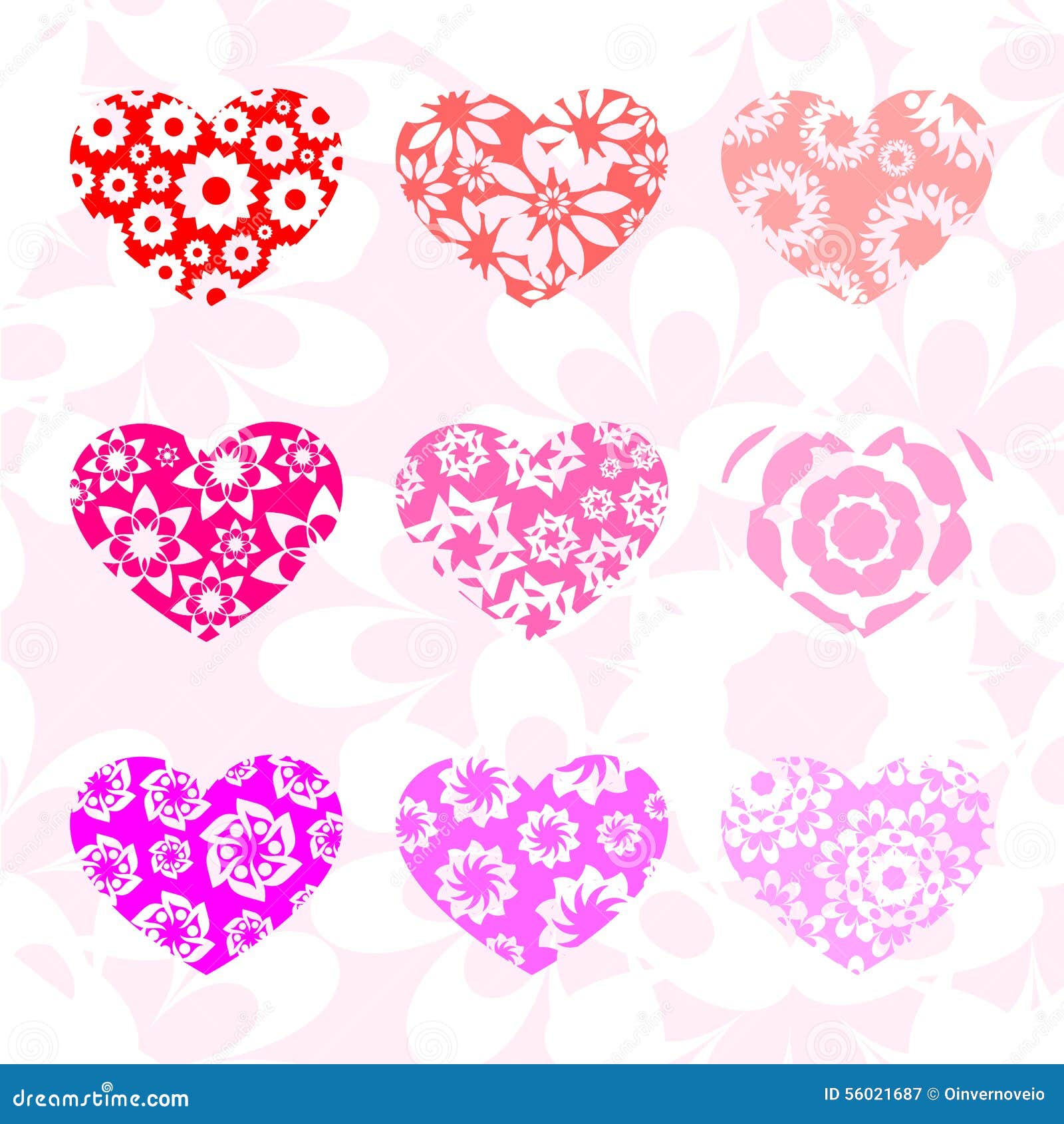 Hearts in Different Shades of Pink with Patterns Stock Vector ...