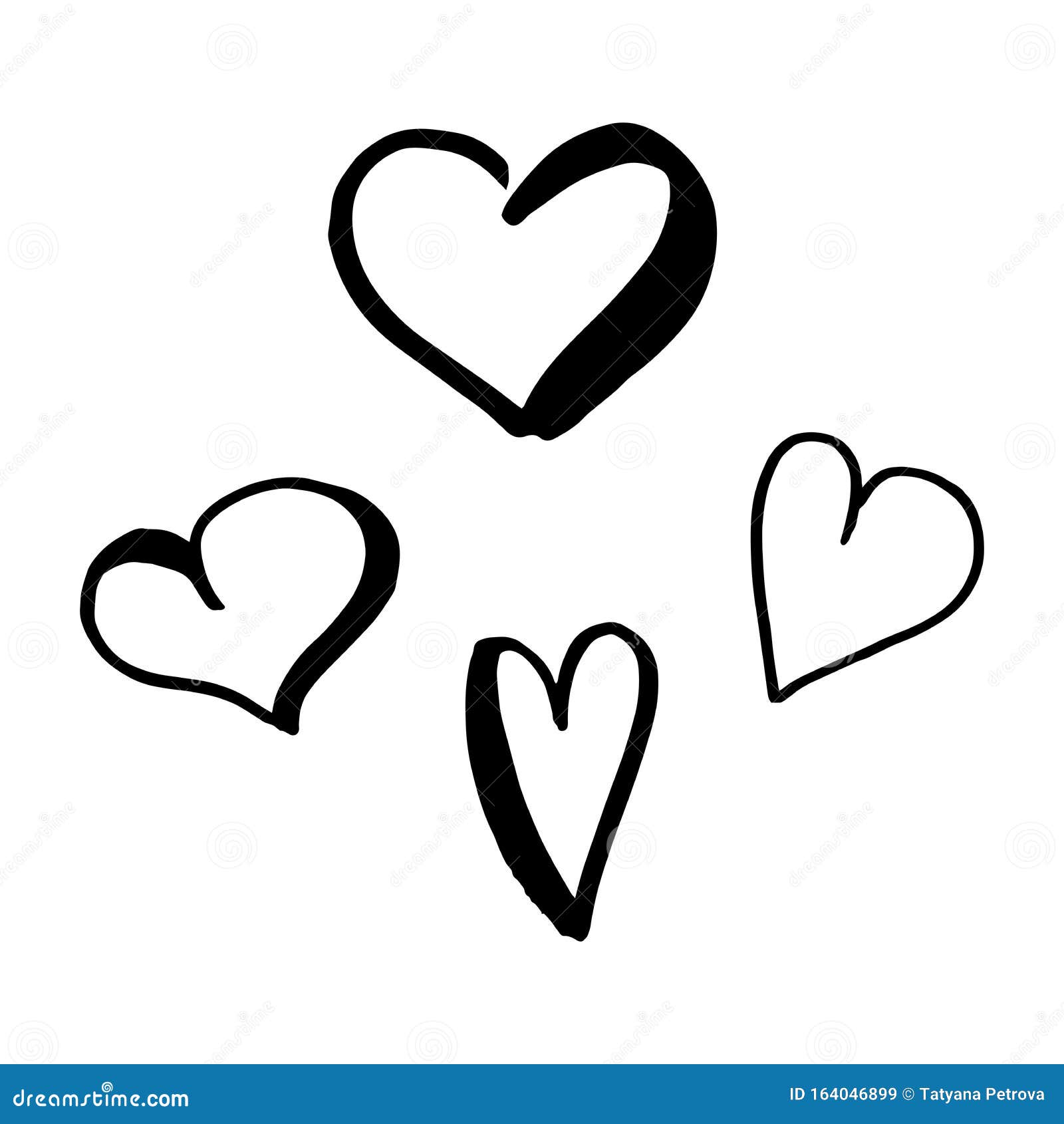 Hearts Doodle Set. Collection of Hand Drawn Careless Hearts. Black ...