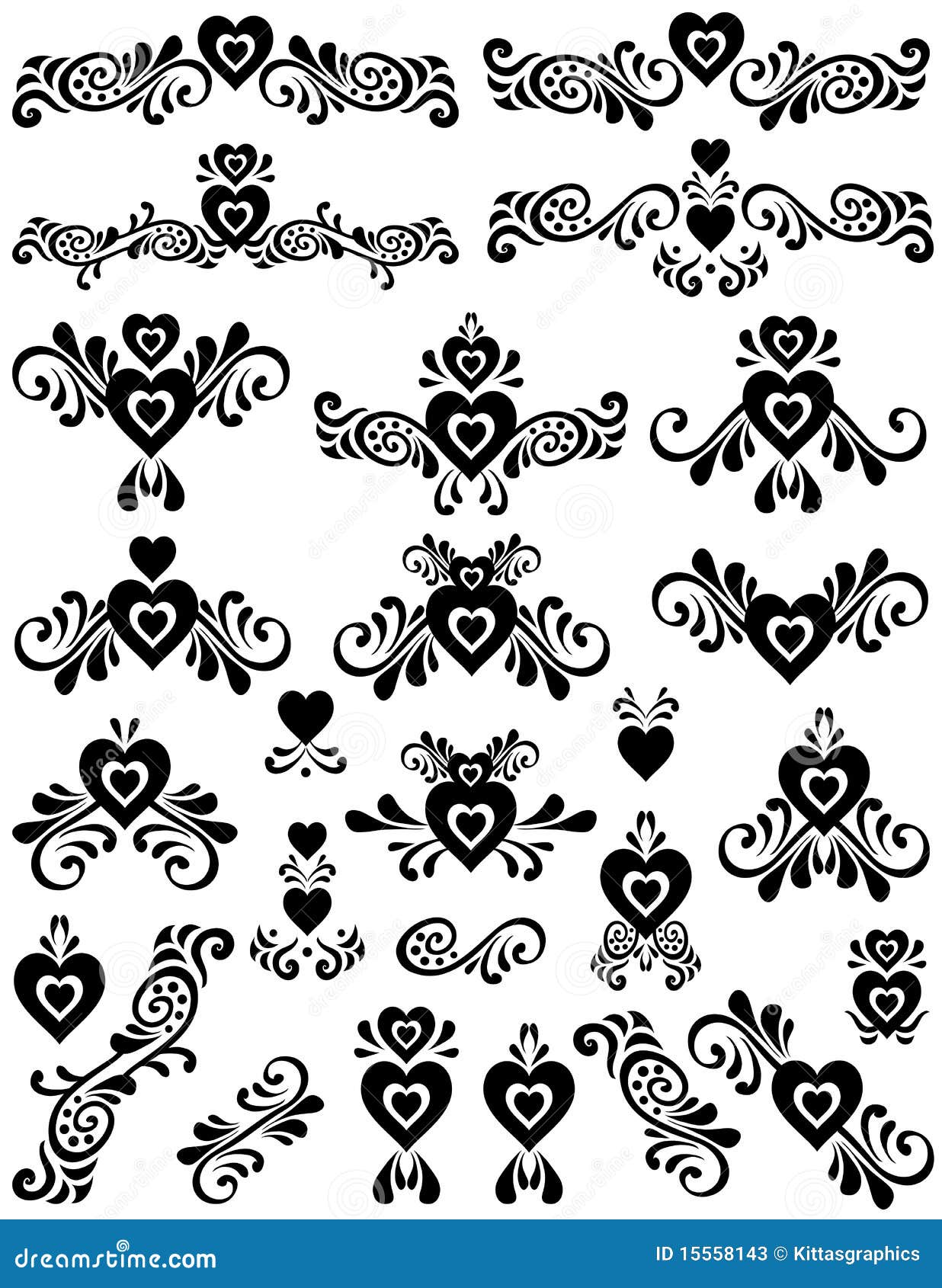 Hearts Fancy Scroll Set stock vector. Illustration of classical - 15558143