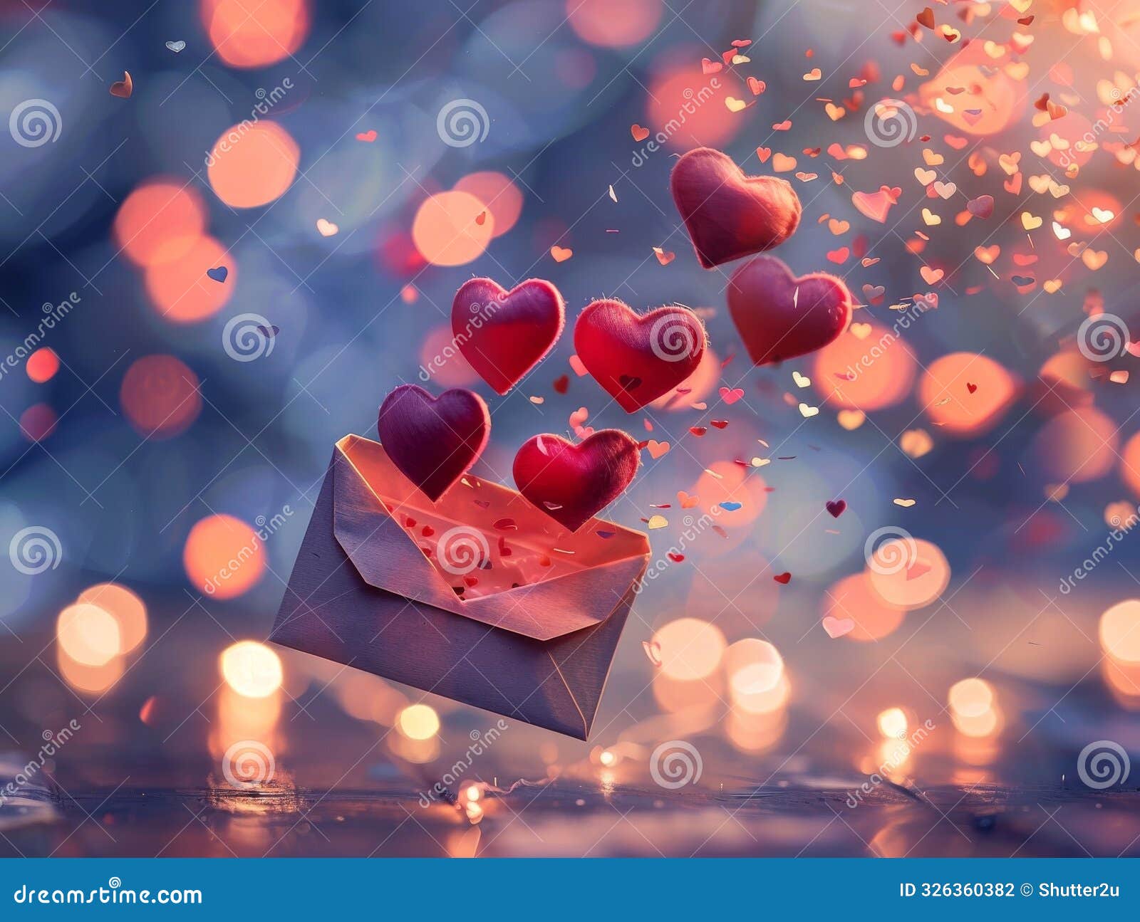 Hearts Float from an Envelope Symbolizing Love Letters and Valentines ...