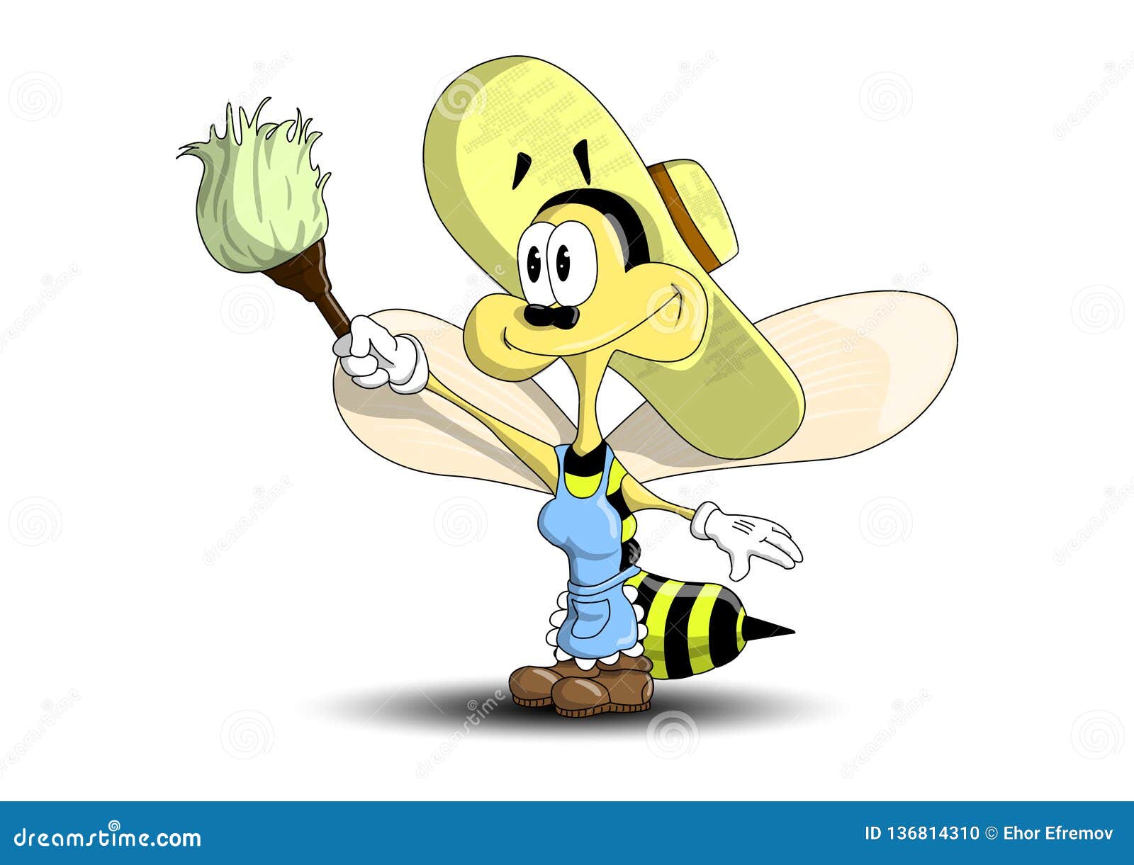 Bee in an Apron Doing the Cleaning. Stock Vector - Illustration of ...