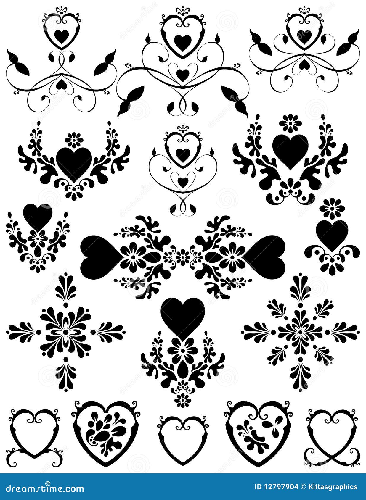 Hearts Floral Scroll Set stock vector. Illustration of intricacy - 12797904