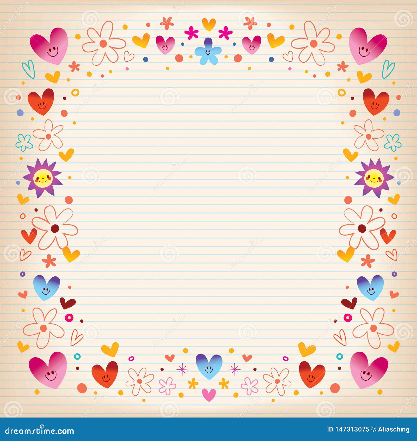 Hearts and flowers frame stock vector. Illustration of happy - 147313075