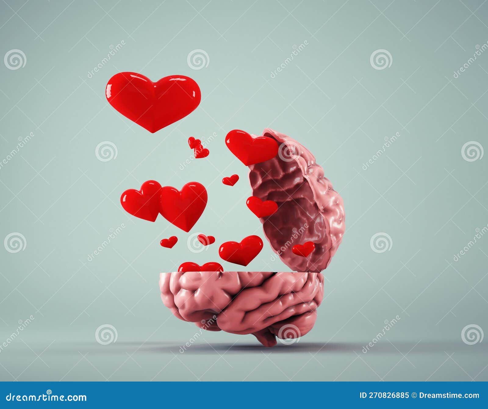 Hearts Fly Out of the Human Brain. Love Concept Stock Illustration ...
