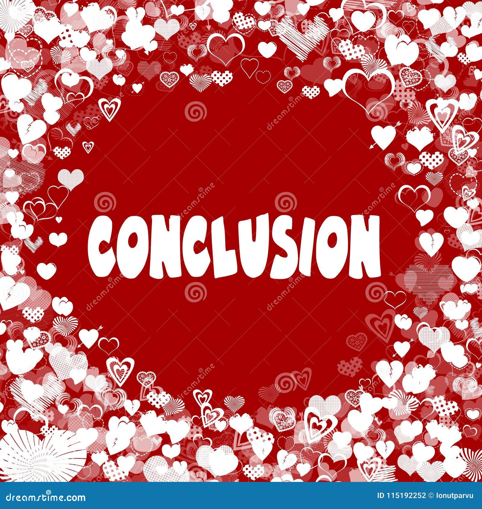 Hearts Frame with CONCLUSION Text on Red Background. Stock Illustration ...