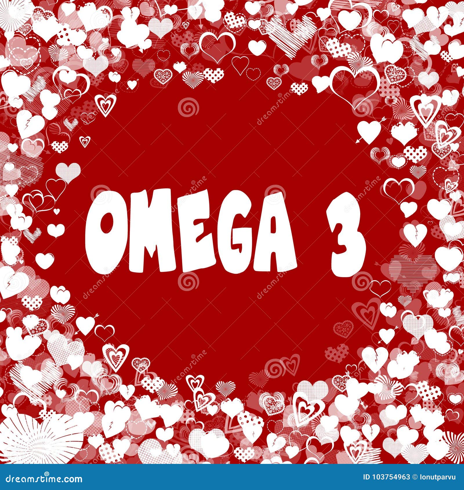 Hearts Frame with OMEGA 3 Text on Red Background. Stock Illustration ...