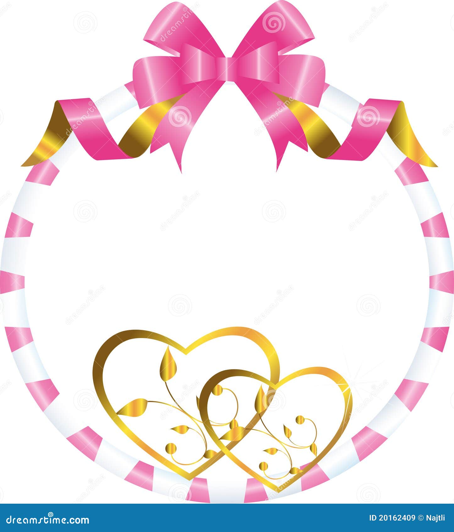 Hearts of Gold in a Round Frame with a Bow Stock Vector - Illustration ...