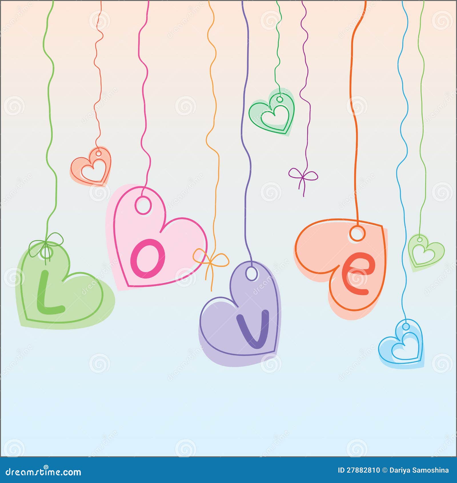 Hearts hanging on strings stock vector. Illustration of cartoon - 27882810