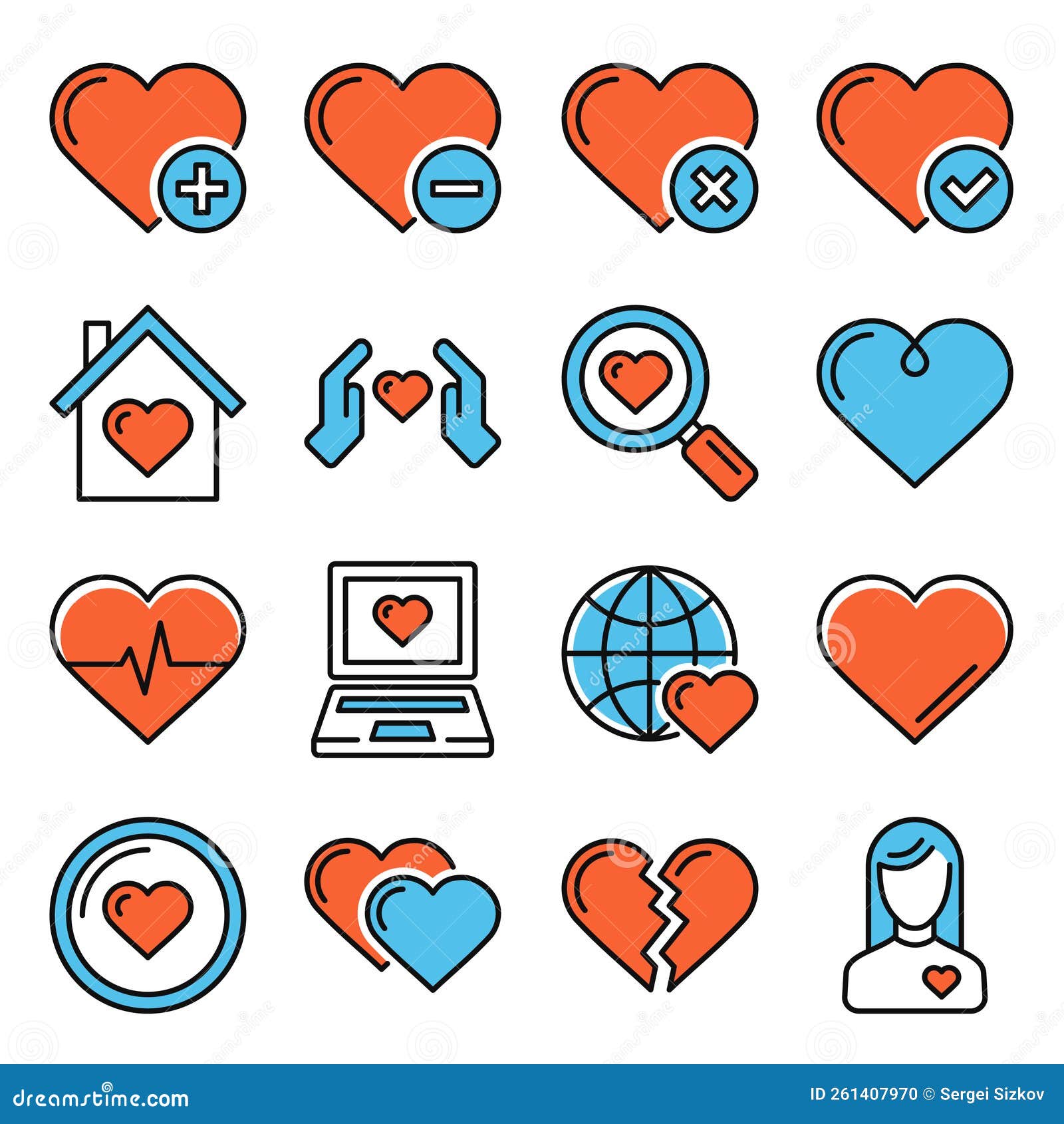 Hearts Icons Set on White Background. Vector Stock Illustration ...