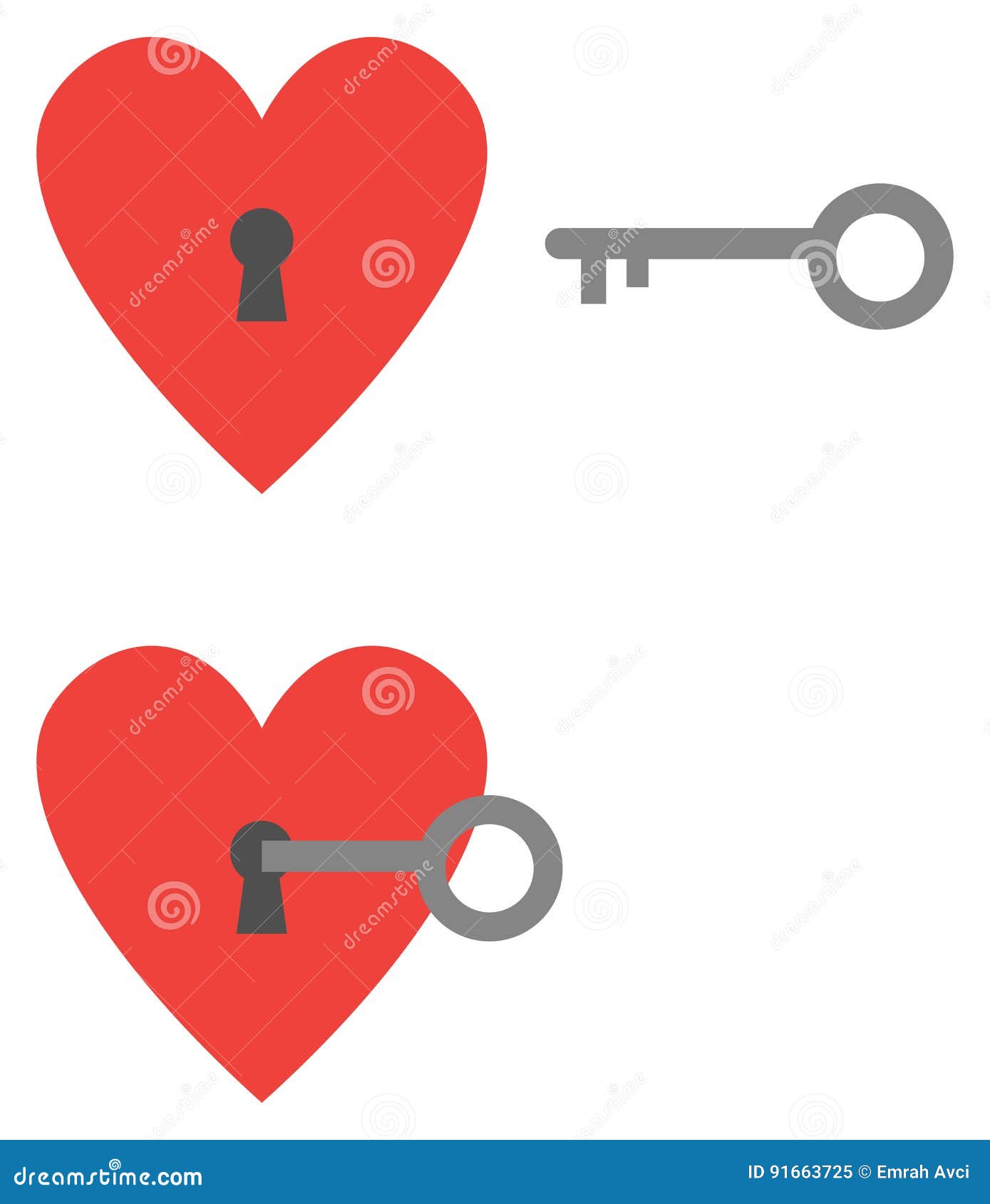 Hearts with Keyholes and Key Unlocking Stock Vector - Illustration of ...