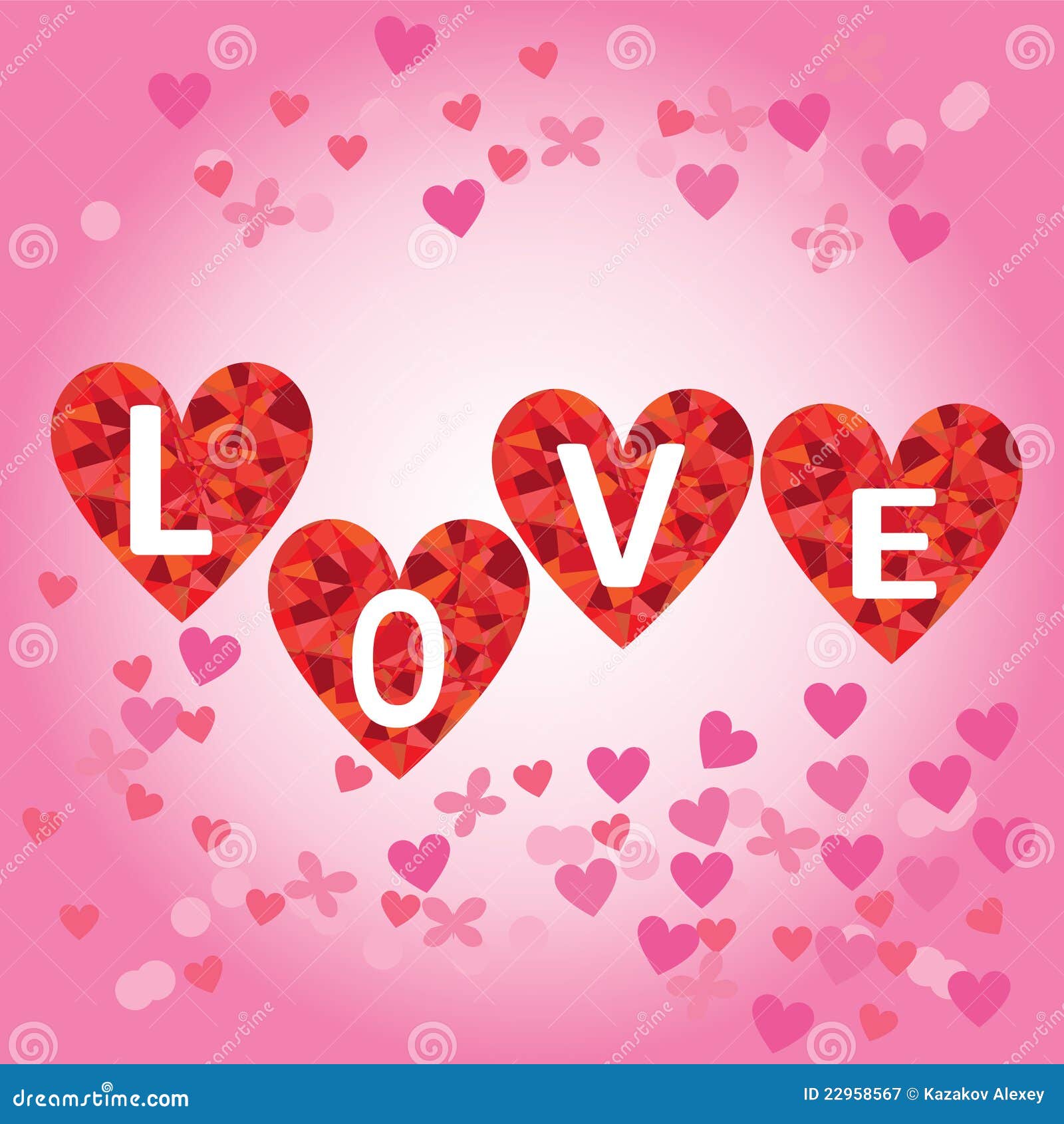 Hearts with letters LOVE. stock vector. Illustration of background ...