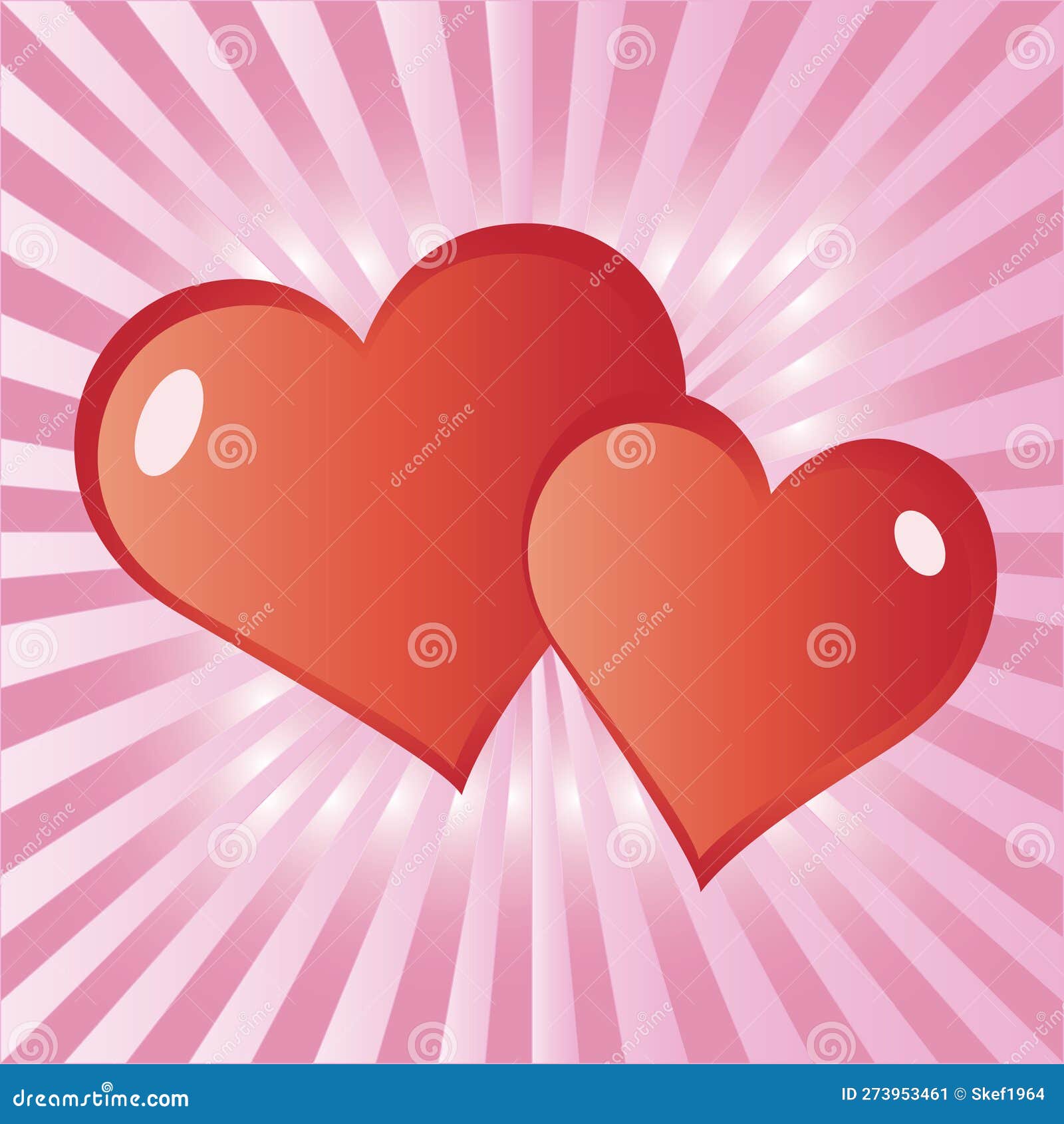 Valentine Greeting Card with Two Hearts on Pink Rays. Stock Vector ...