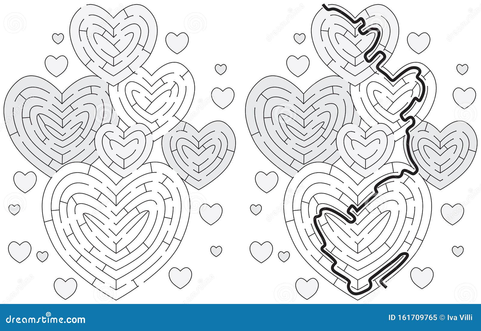 Hearts maze stock vector. Illustration of task, worksheet - 161709765