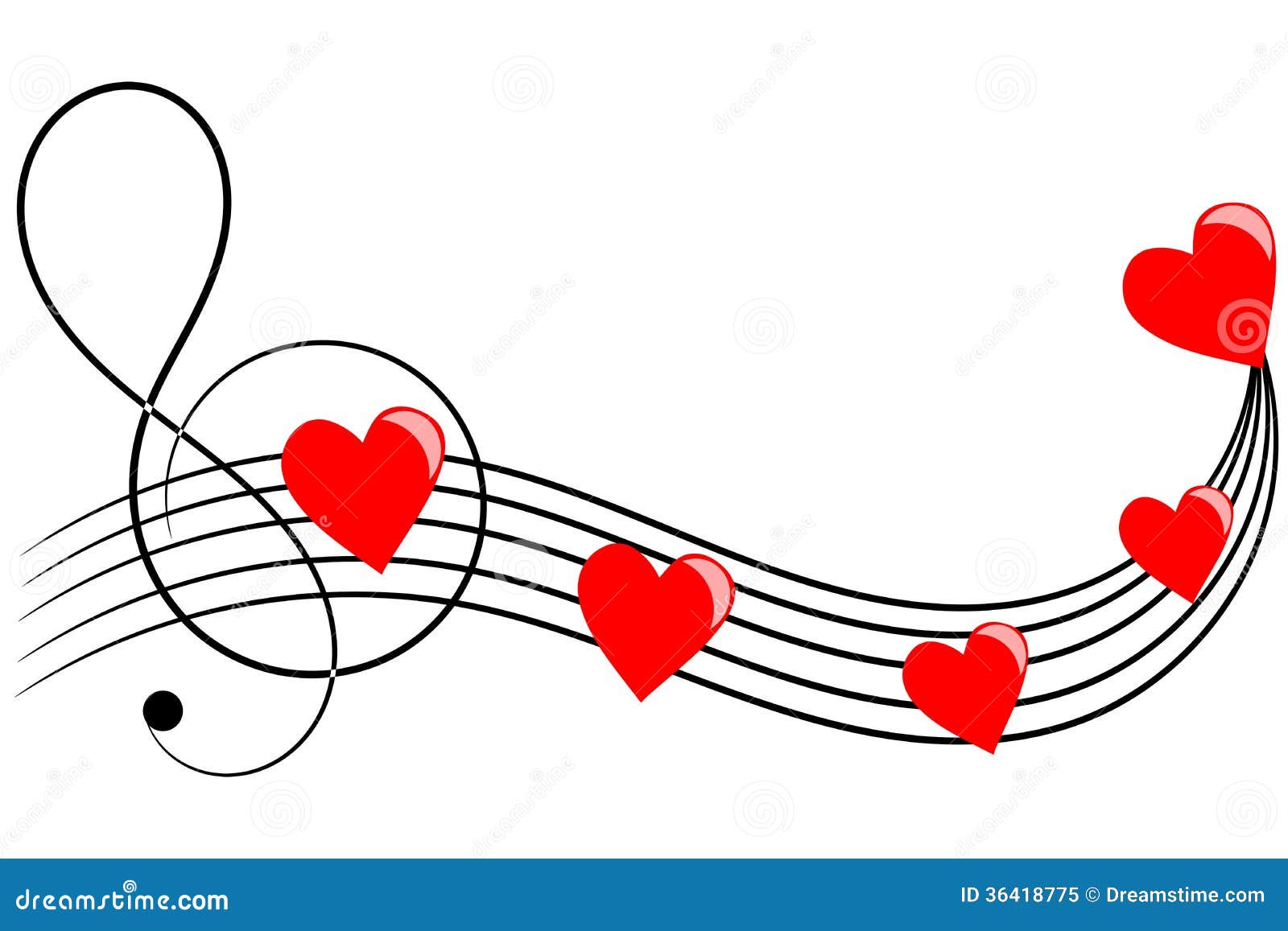 Hearts on musical staves stock vector. Illustration of hearts - 36418775