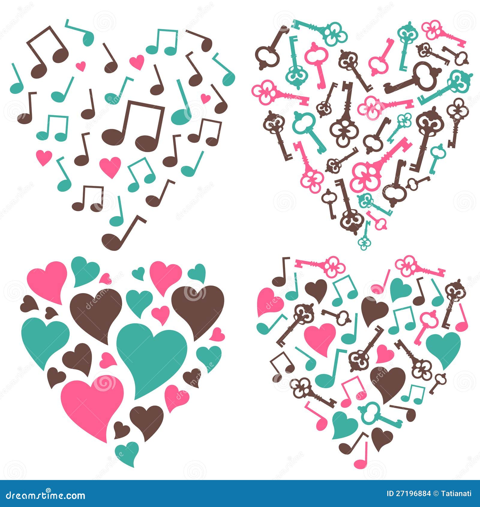 Hearts-notes-keys-set stock vector. Illustration of beautiful - 27196884